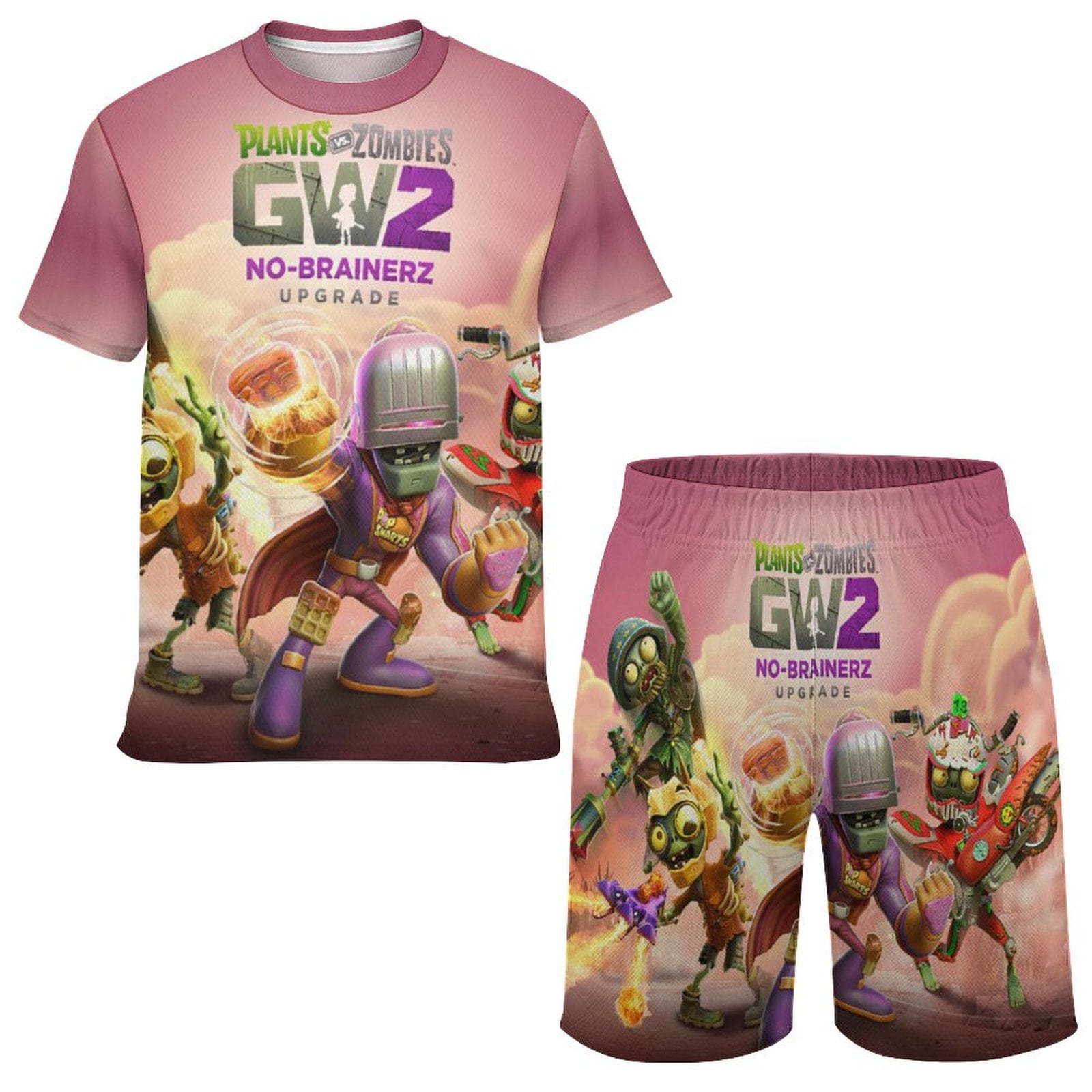 Plants Vs Zombies Boys Girls Short Sleeve Mesh T-Shirt And Shorts ...