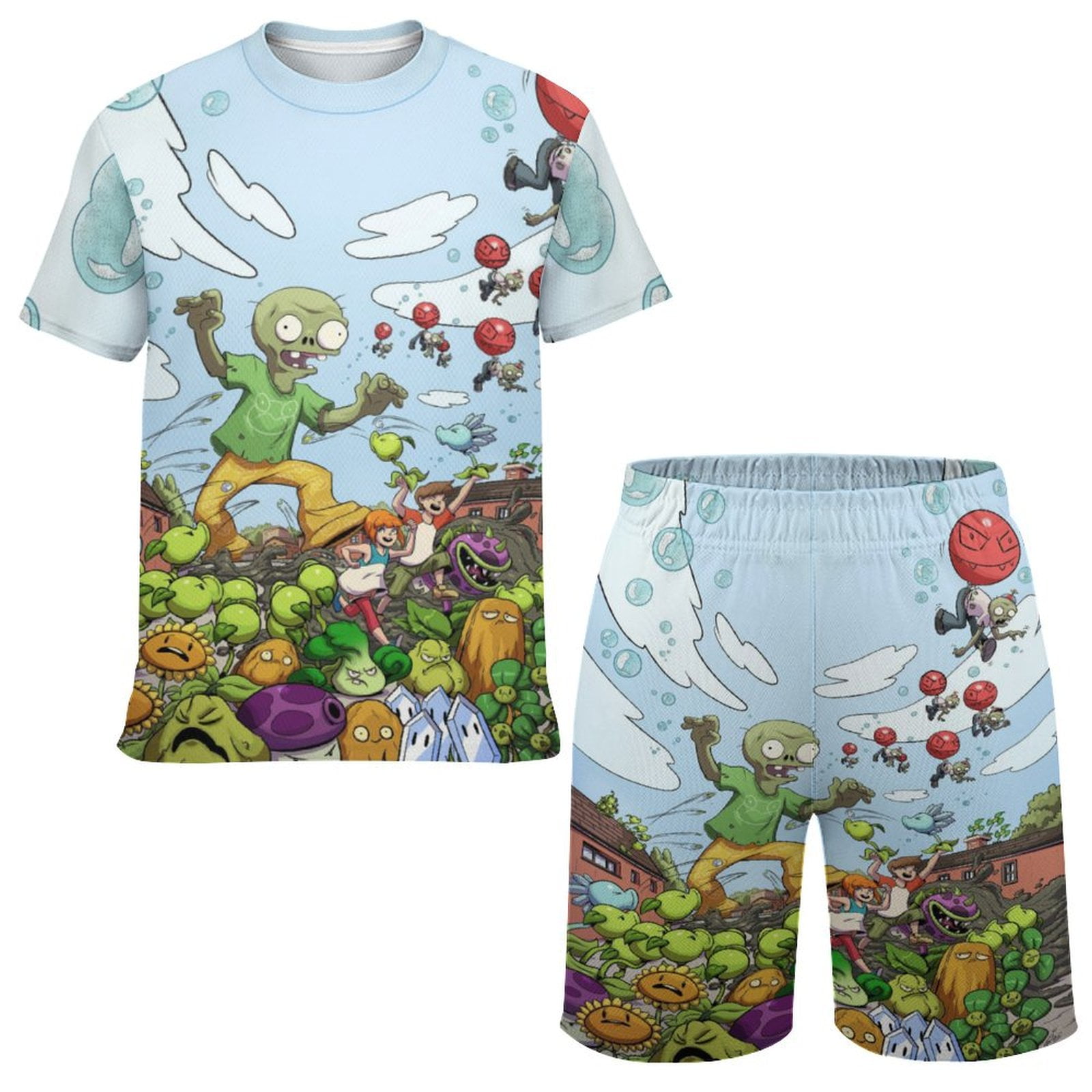 Plants Vs Zombies Boys Girls Short Sleeve Mesh T-Shirt And Shorts ...