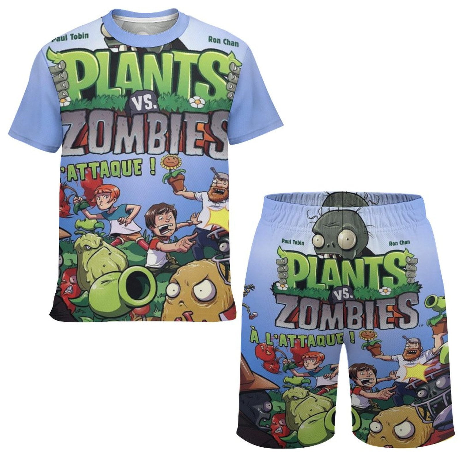 Plants Vs Zombies Boys Girls Short Sleeve Mesh T-Shirt And Shorts ...