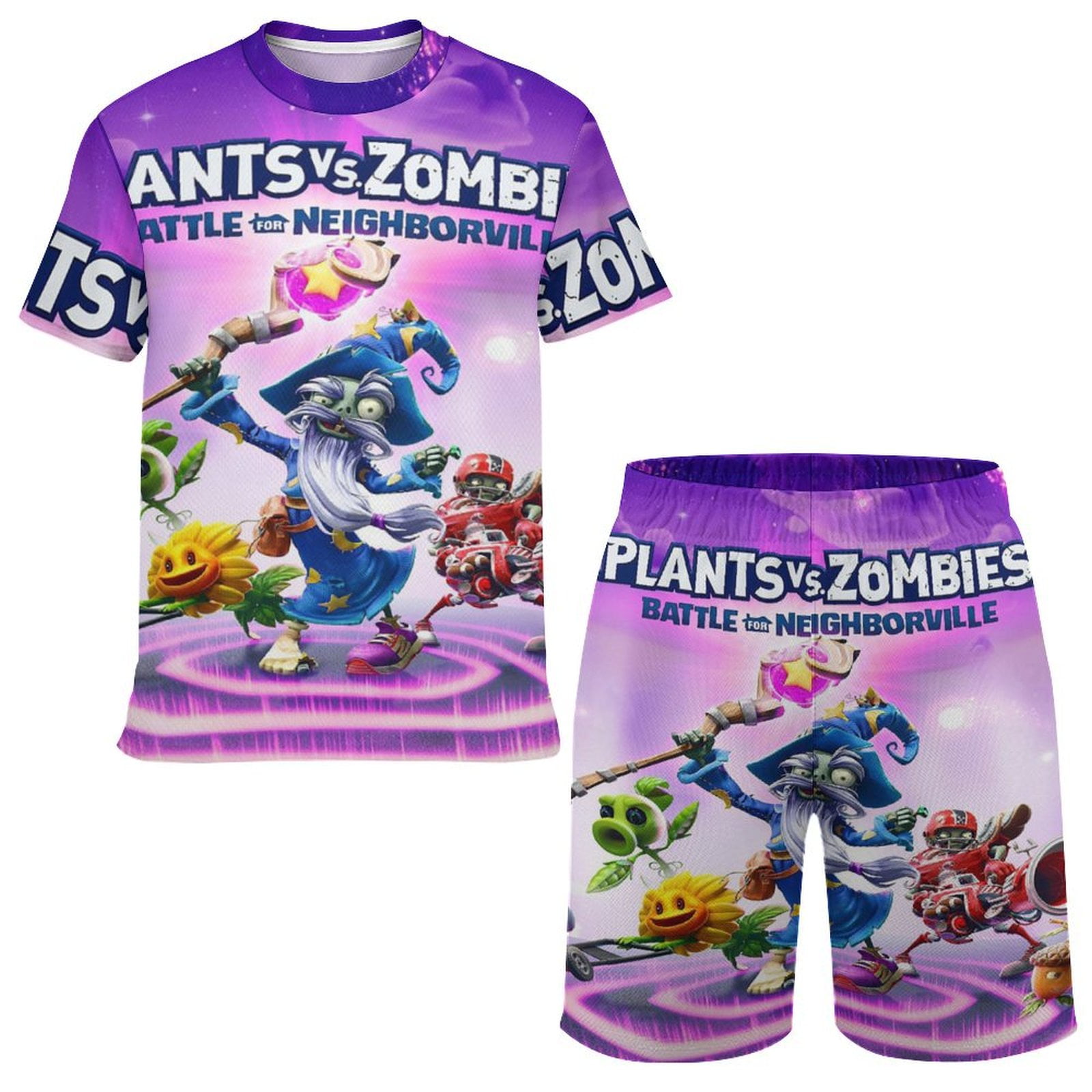 Plants Vs Zombies Boys Girls Short Sleeve Mesh T-Shirt And Shorts ...