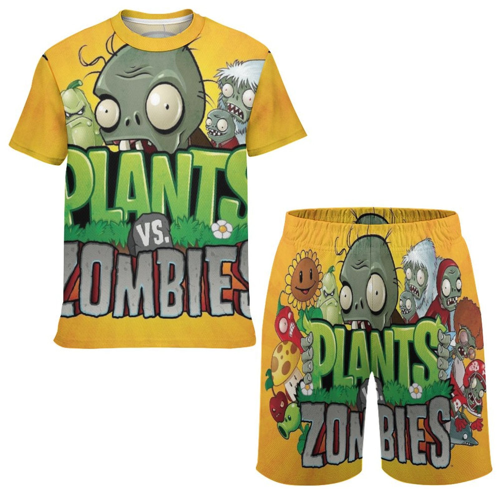 Plants Vs Zombies Boys Girls Short Sleeve Mesh T-Shirt And Shorts ...