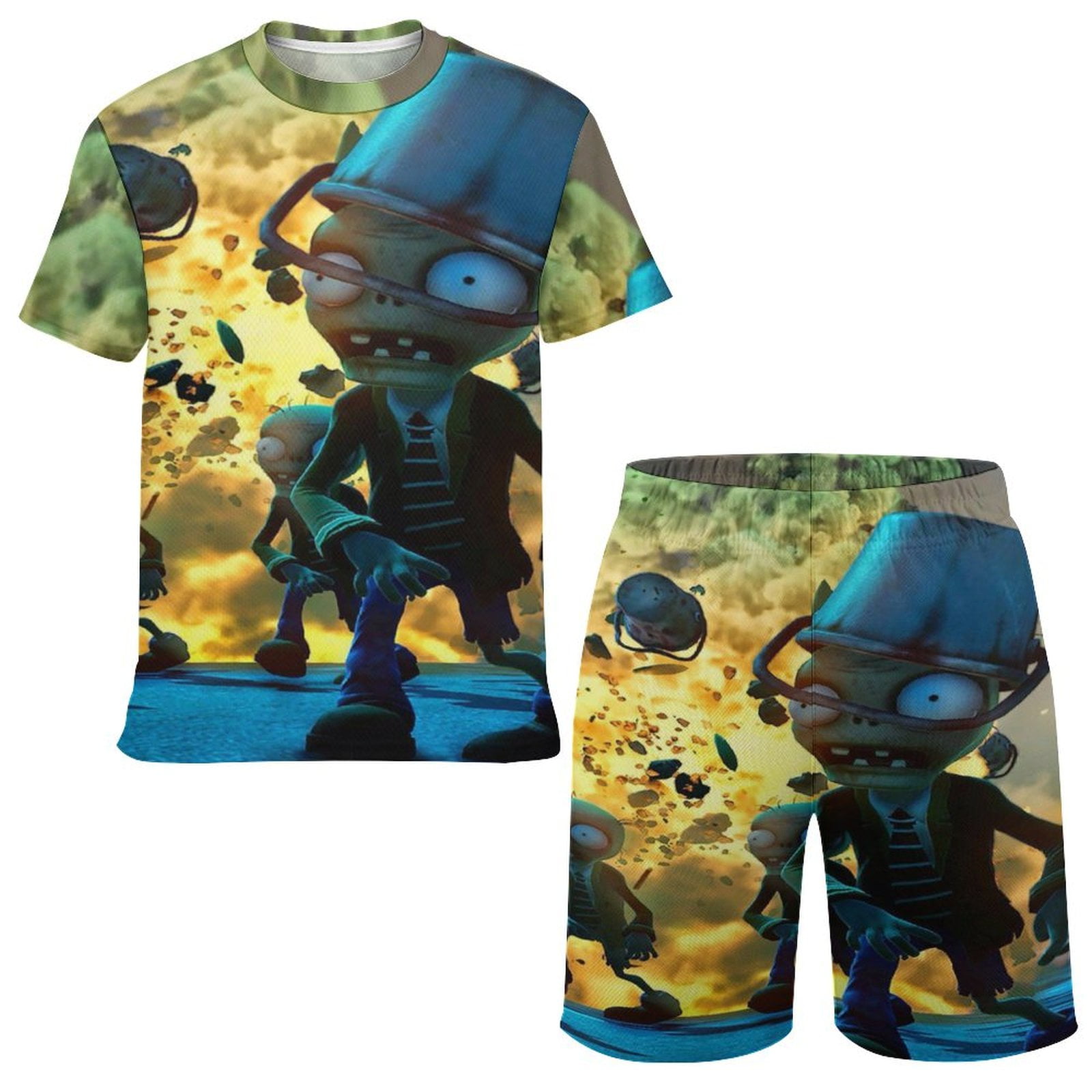 Plants Vs Zombies Boys Girls Short Sleeve Mesh T-Shirt And Shorts ...