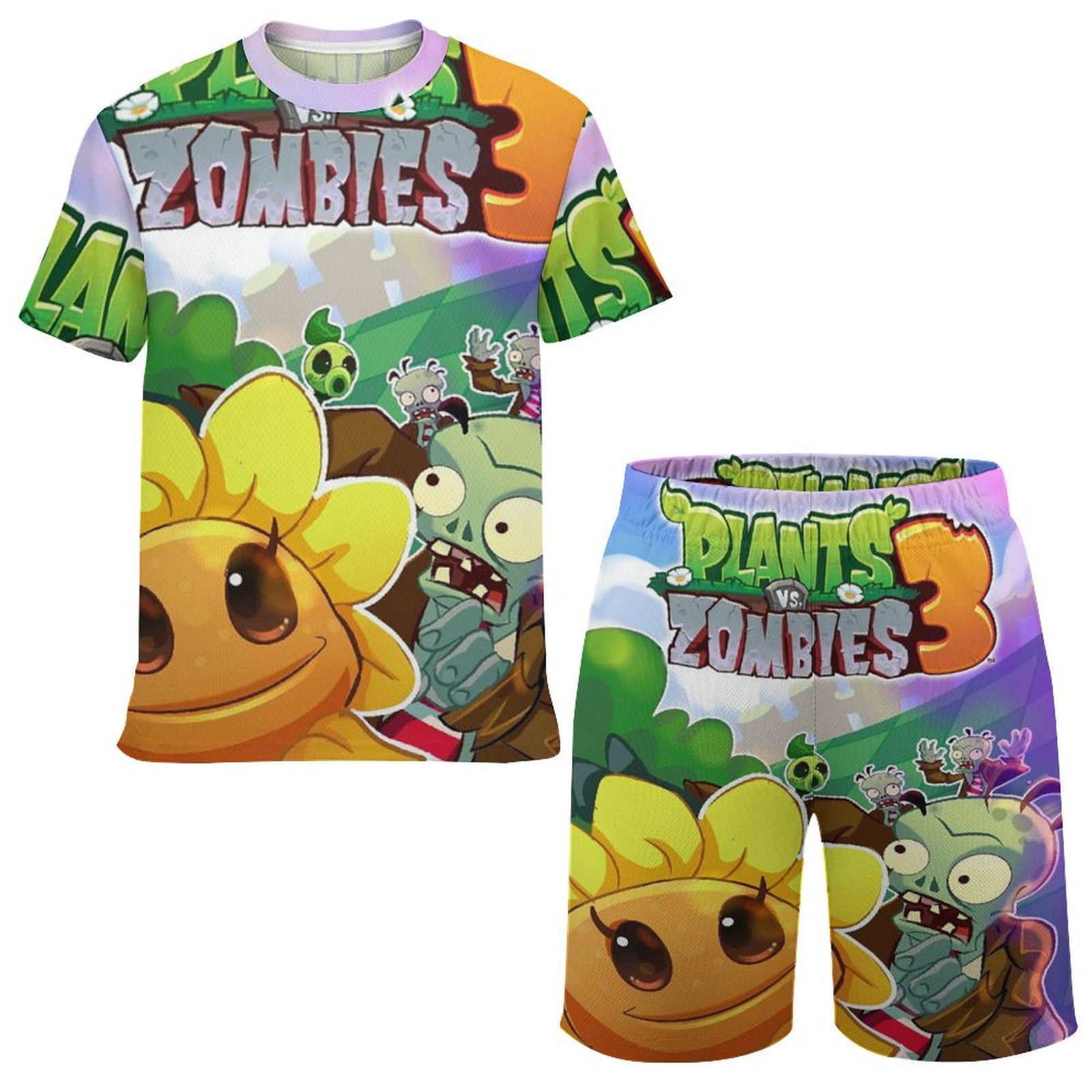Plants Vs Zombies Boys Girls Short Sleeve Mesh T-Shirt And Shorts ...