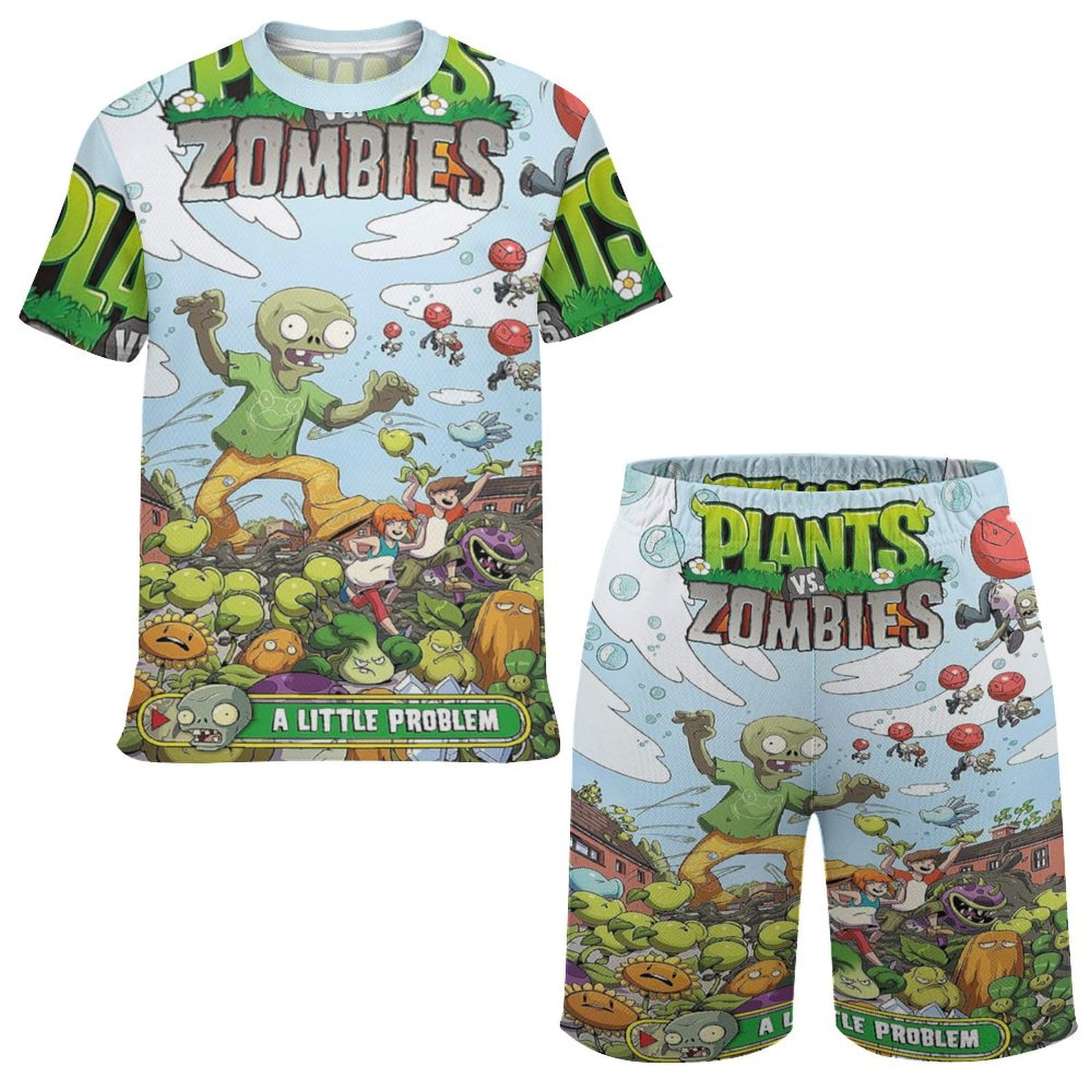 Plants Vs Zombies Boys Girls Short Sleeve Mesh T-Shirt And Shorts ...