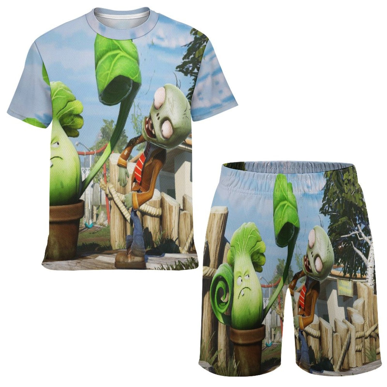 Plants Vs Zombies Boys Girls Short Sleeve Mesh T-Shirt And Shorts ...