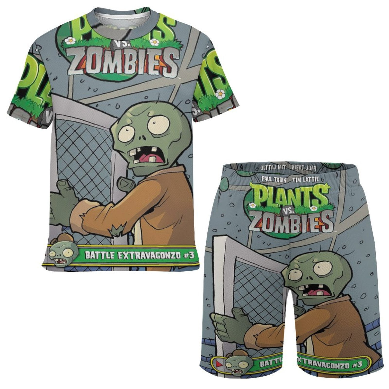 Plants Vs Zombies Boys Girls Short Sleeve Mesh T-Shirt And Shorts ...