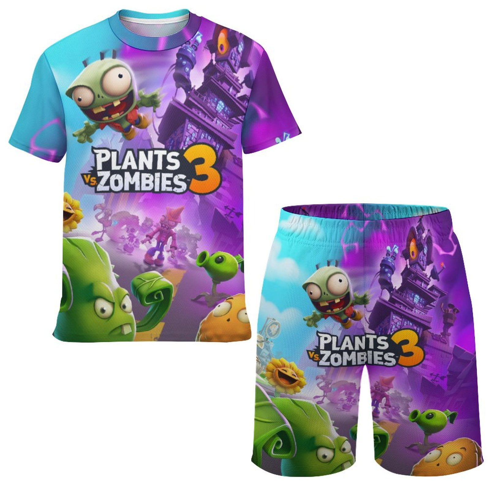Plants Vs Zombies Boys Girls Short Sleeve Mesh T-Shirt And Shorts ...