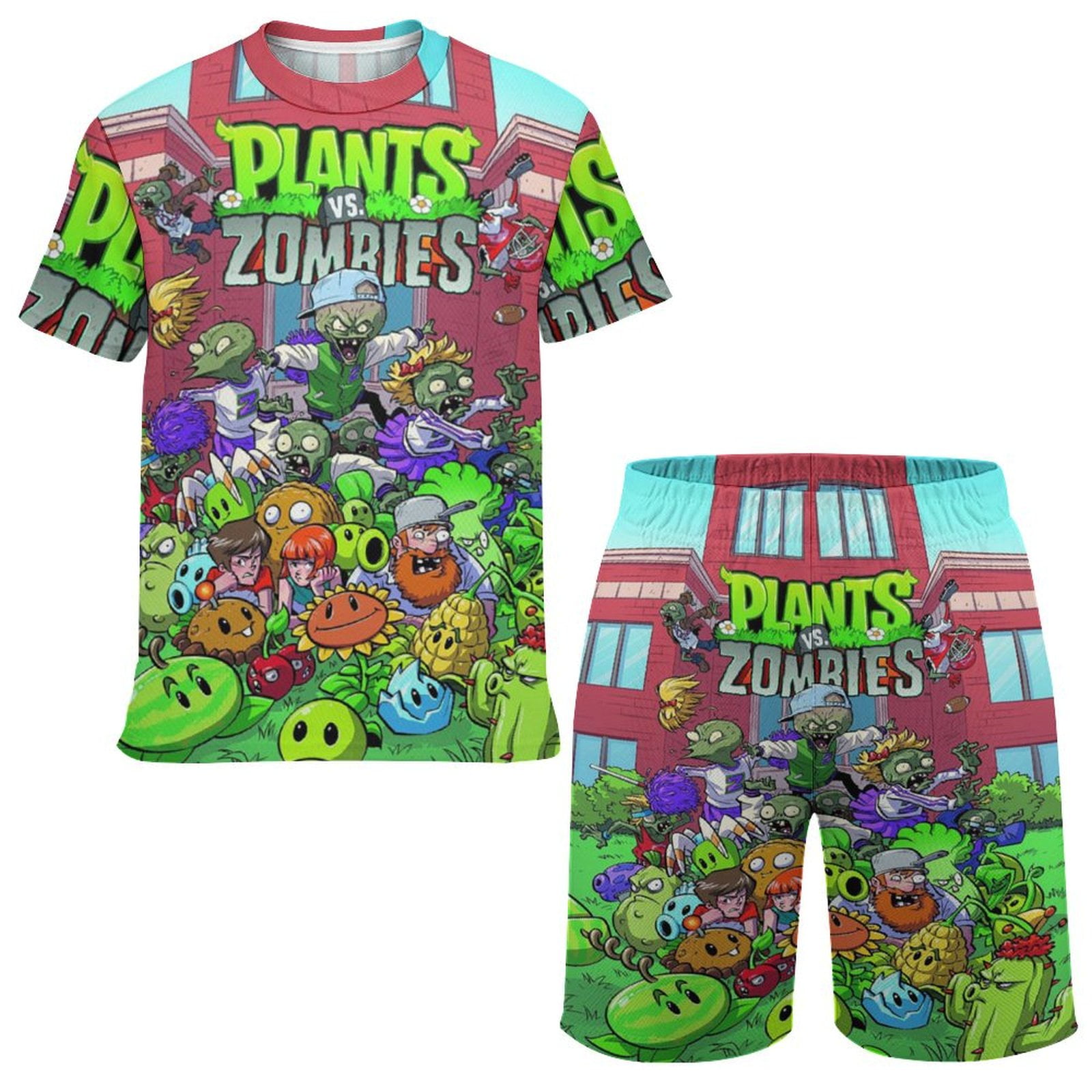 Plants Vs Zombies Boys Girls Short Sleeve Mesh T-Shirt And Shorts ...