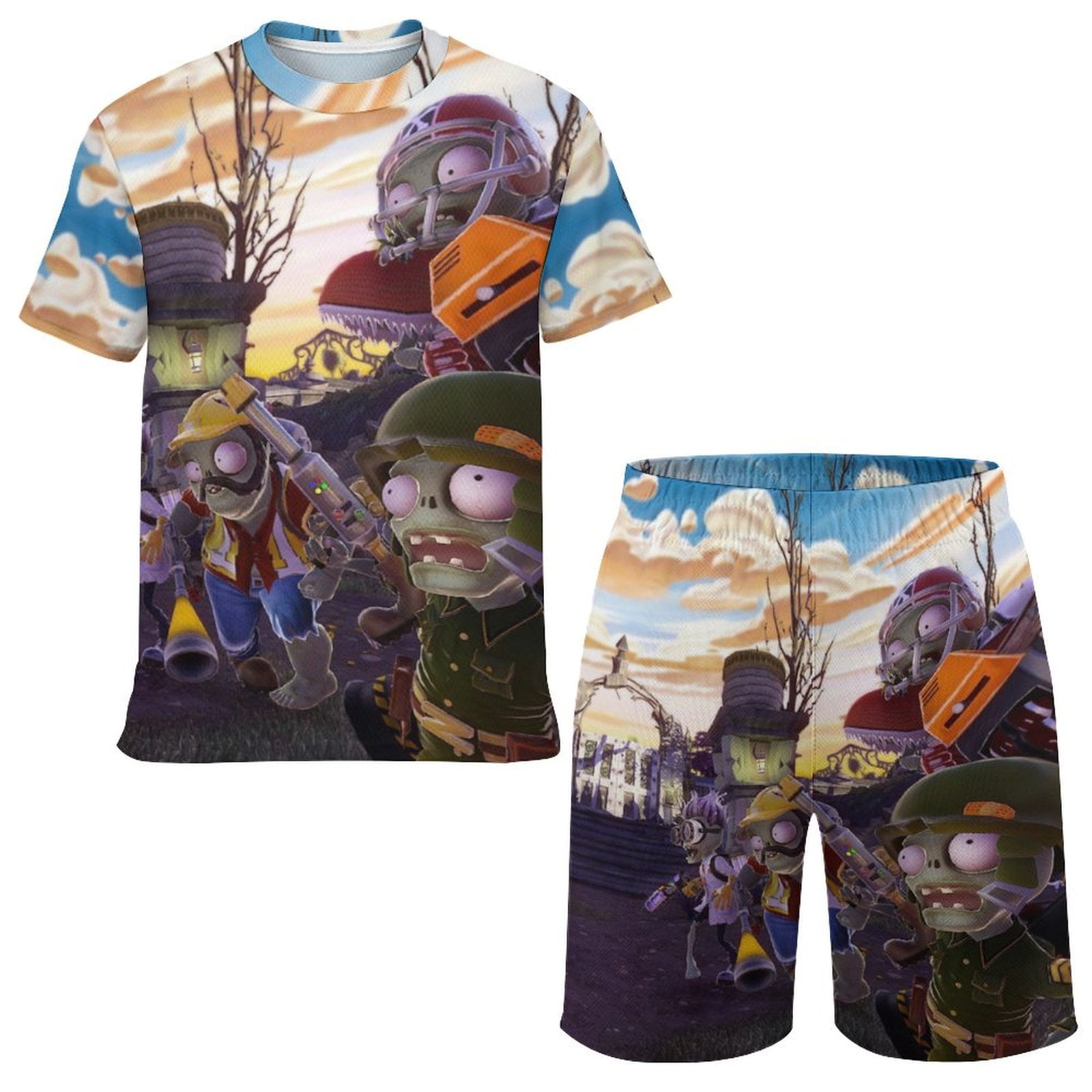 Plants Vs Zombies Boys Girls Short Sleeve Mesh T-Shirt And Shorts ...