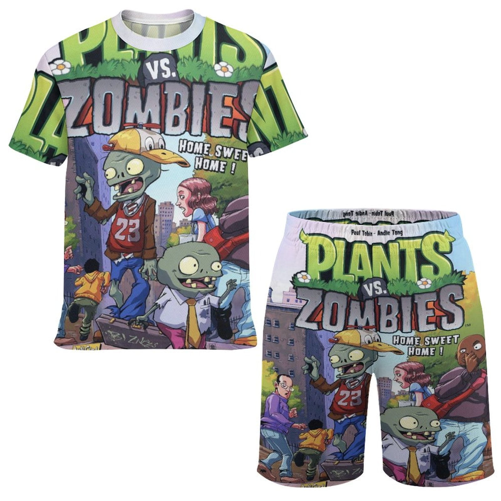 Plants Vs Zombies Boys Girls Short Sleeve Mesh T-Shirt And Shorts ...