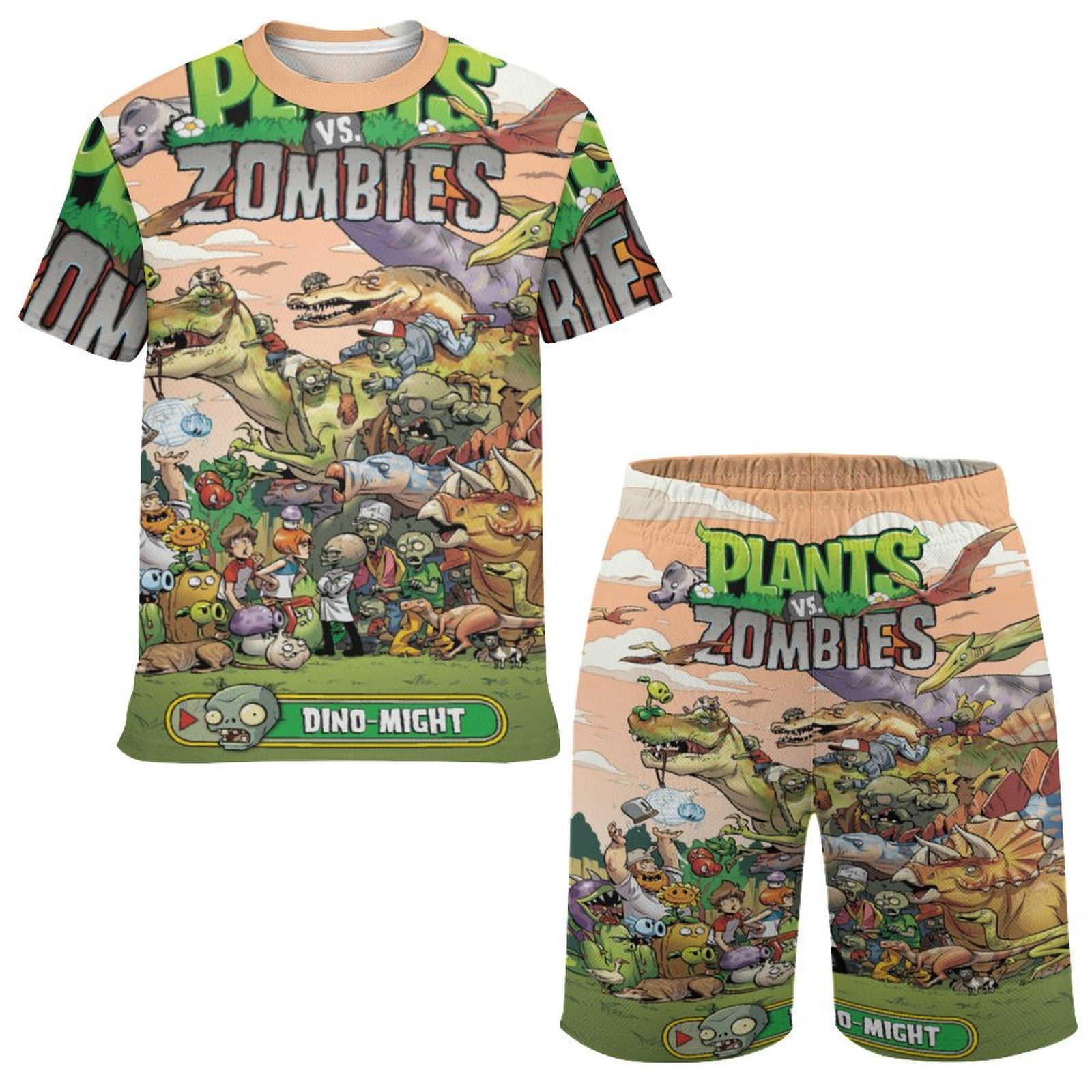 Plants Vs Zombies Boys Girls Short Sleeve Mesh T-Shirt And Shorts ...