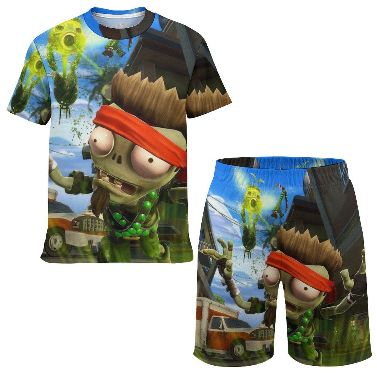 Plants Vs Zombies Boys Girls Short Sleeve Mesh T-Shirt And Shorts ...