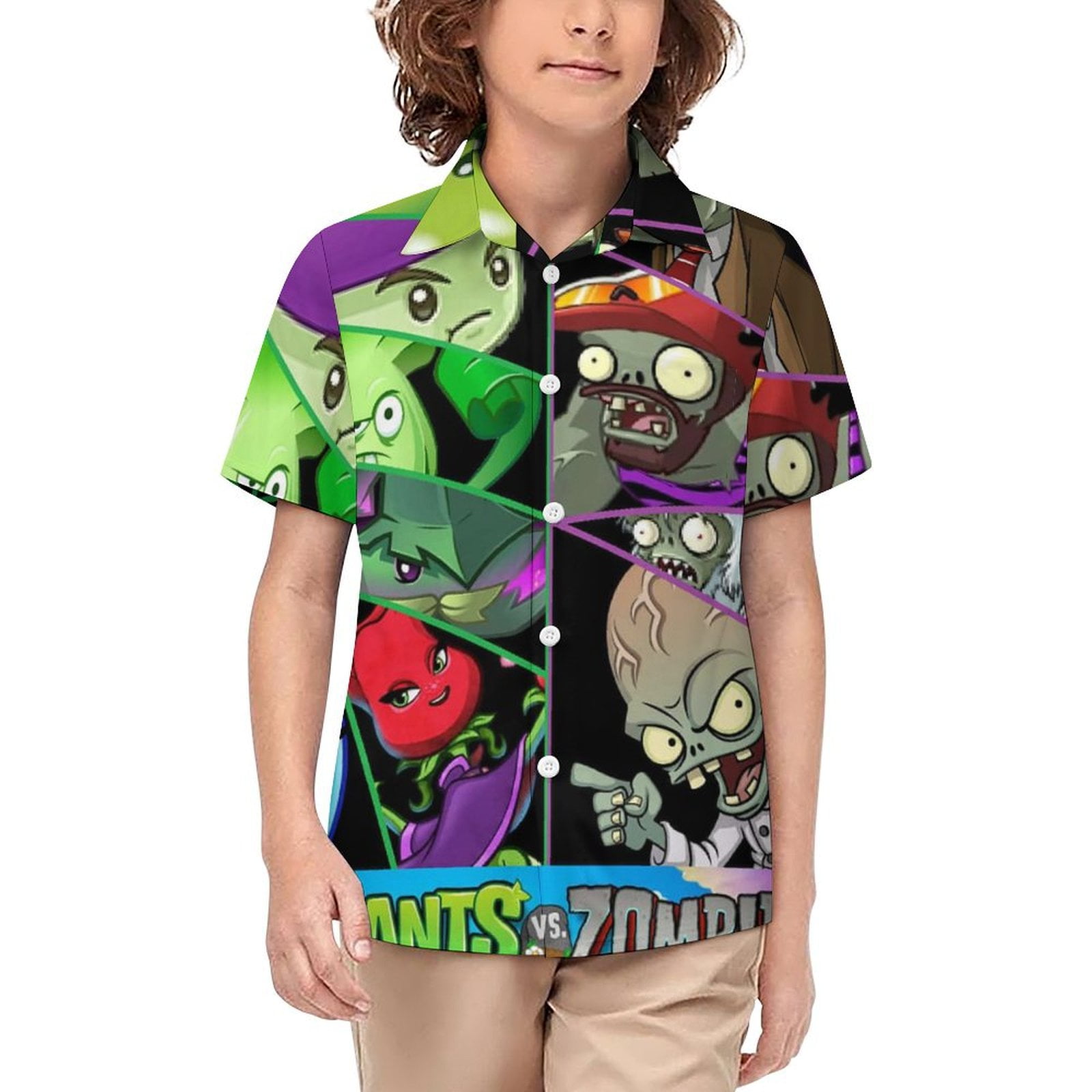 Plants Vs Zombies Boys Hawaiian Shirts, Button Down Short Sleeve ...