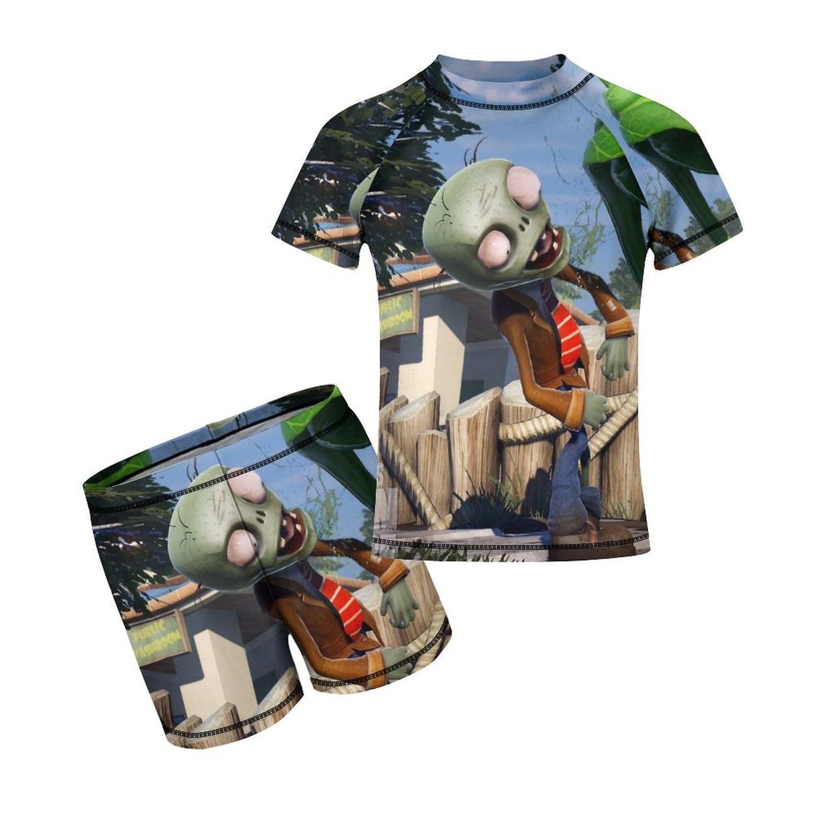 Plants Vs Zombies Boys Rash Guard Set 2 Piece Swimsuits Short Sleeve ...
