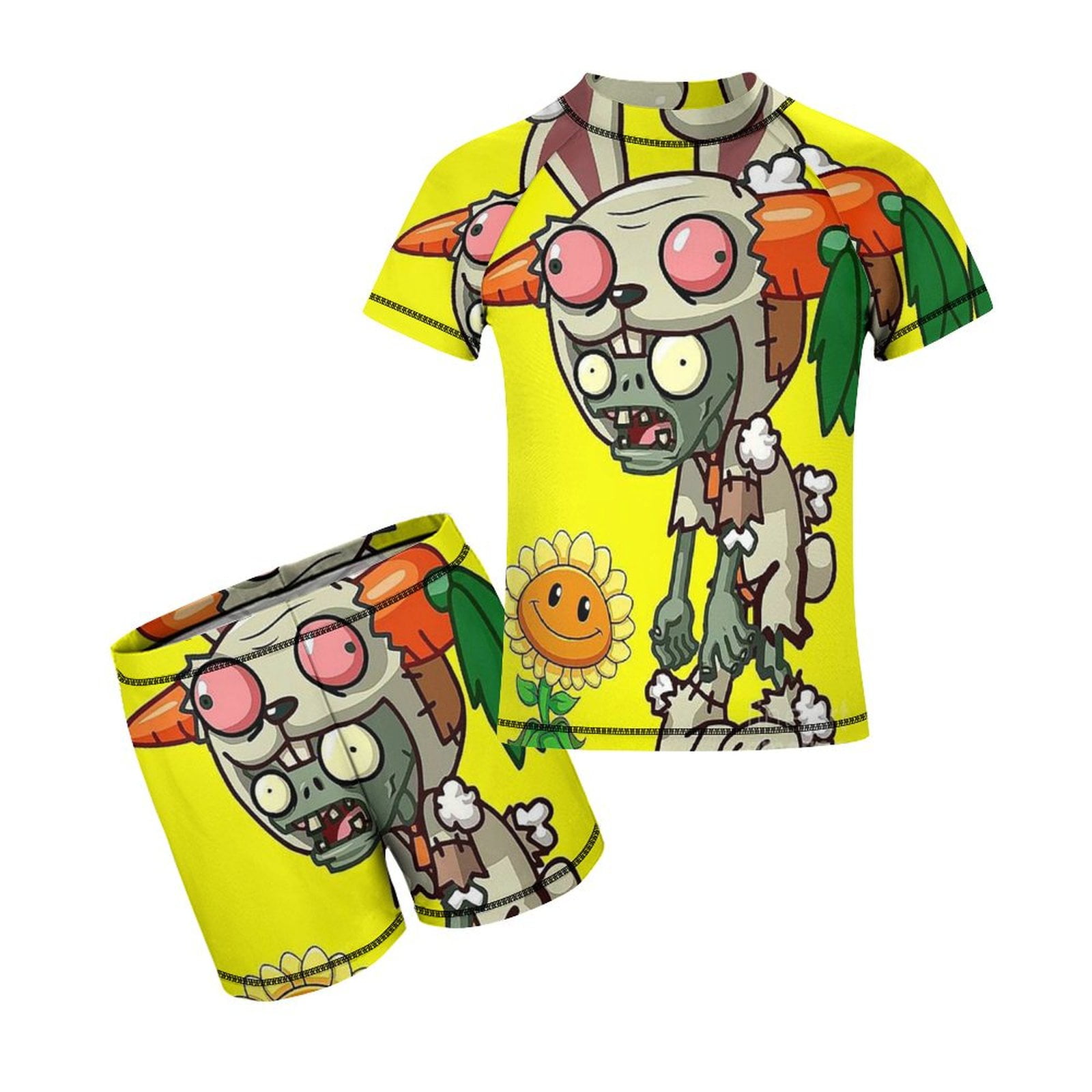 Plants Vs Zombies Boys Rash Guard Set 2 Piece Swimsuits Short Sleeve ...