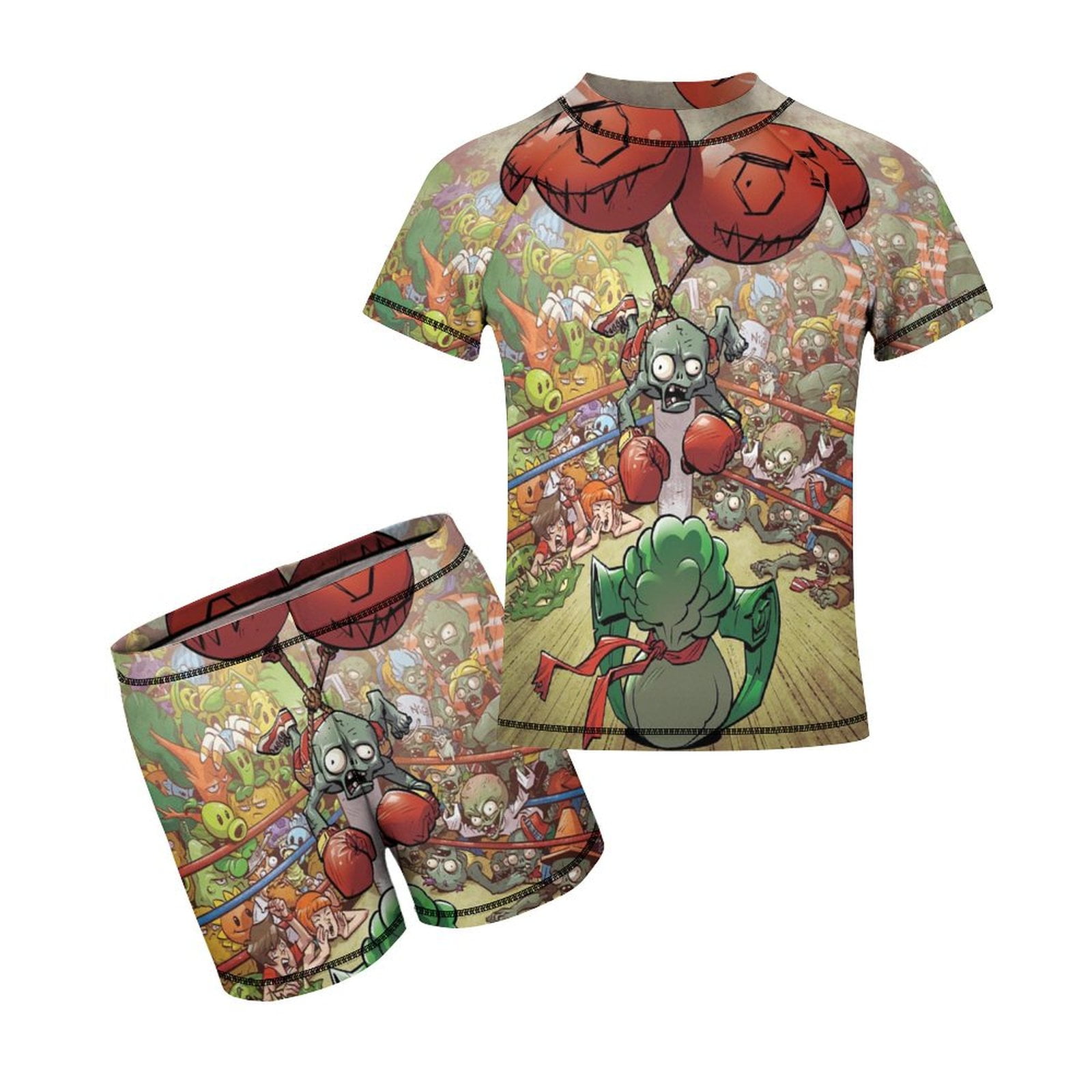 Plants Vs Zombies Boys Rash Guard Set 2 Piece Swimsuits Short Sleeve ...