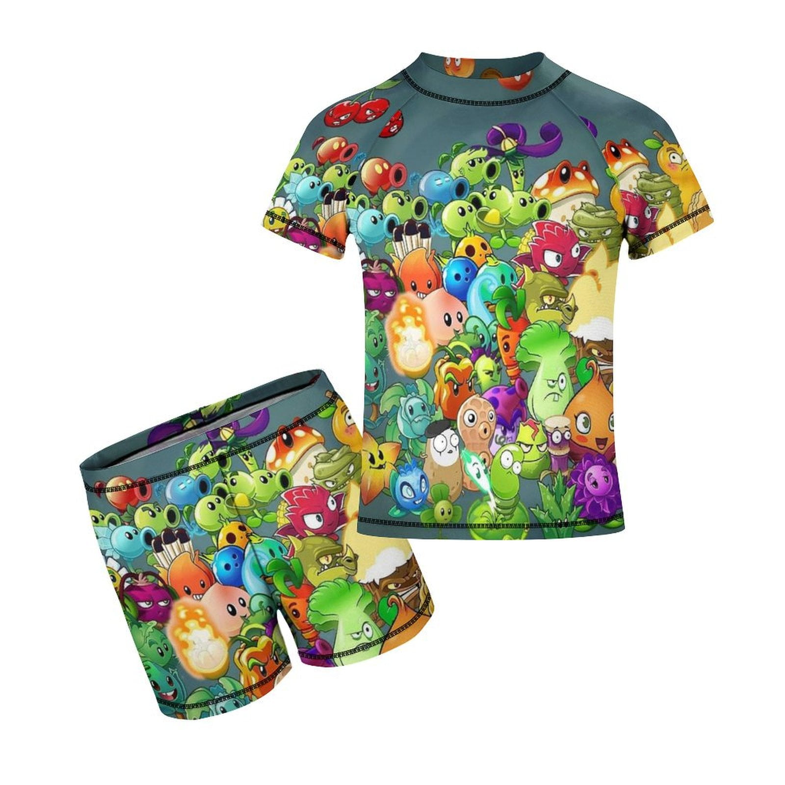 Plants Vs Zombies Boys Rash Guard Set 2 Piece Swimsuits Short Sleeve ...