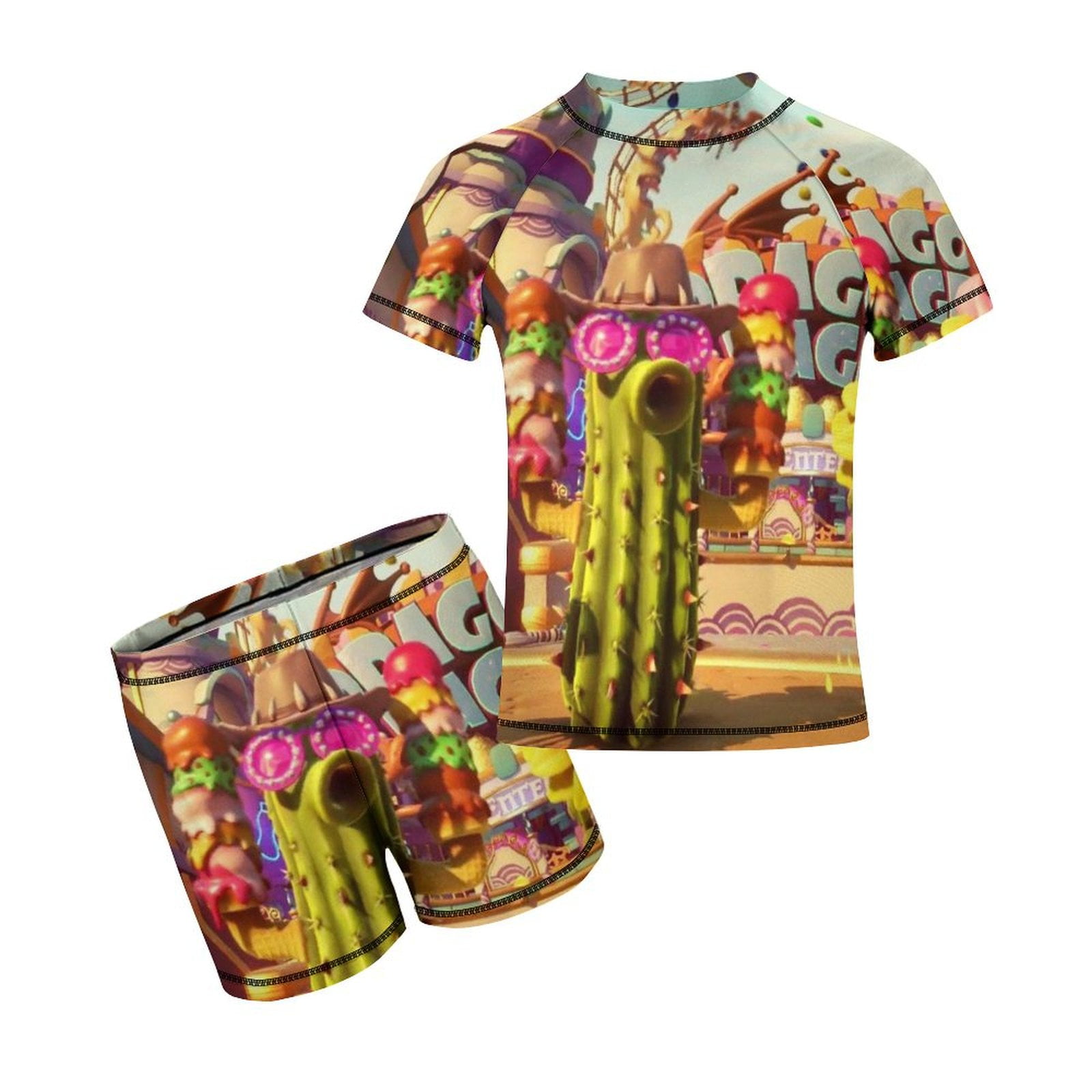 Plants Vs Zombies Boys Rash Guard Set 2 Piece Swimsuits Short Sleeve ...