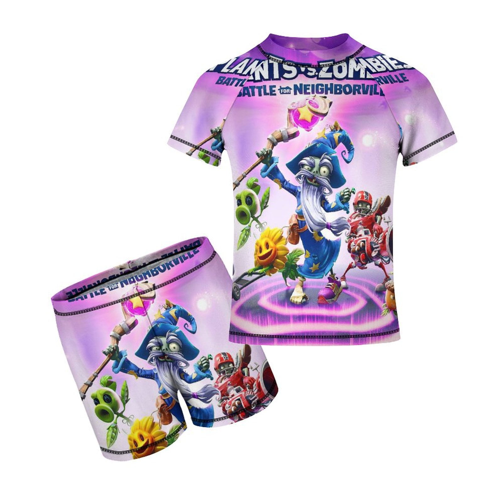 Plants Vs Zombies Boys Rash Guard Set 2 Piece Swimsuits Short Sleeve ...