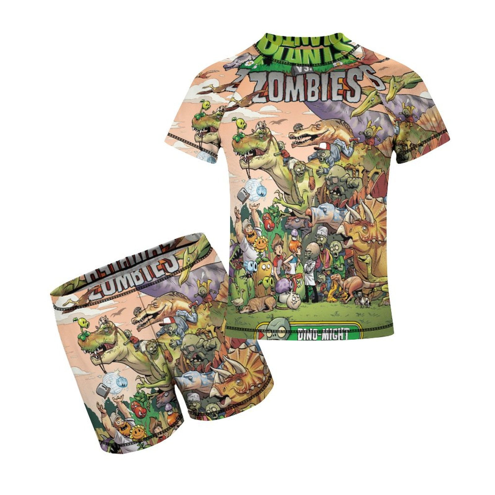 Plants Vs Zombies Boys Rash Guard Set 2 Piece Swimsuits Short Sleeve ...