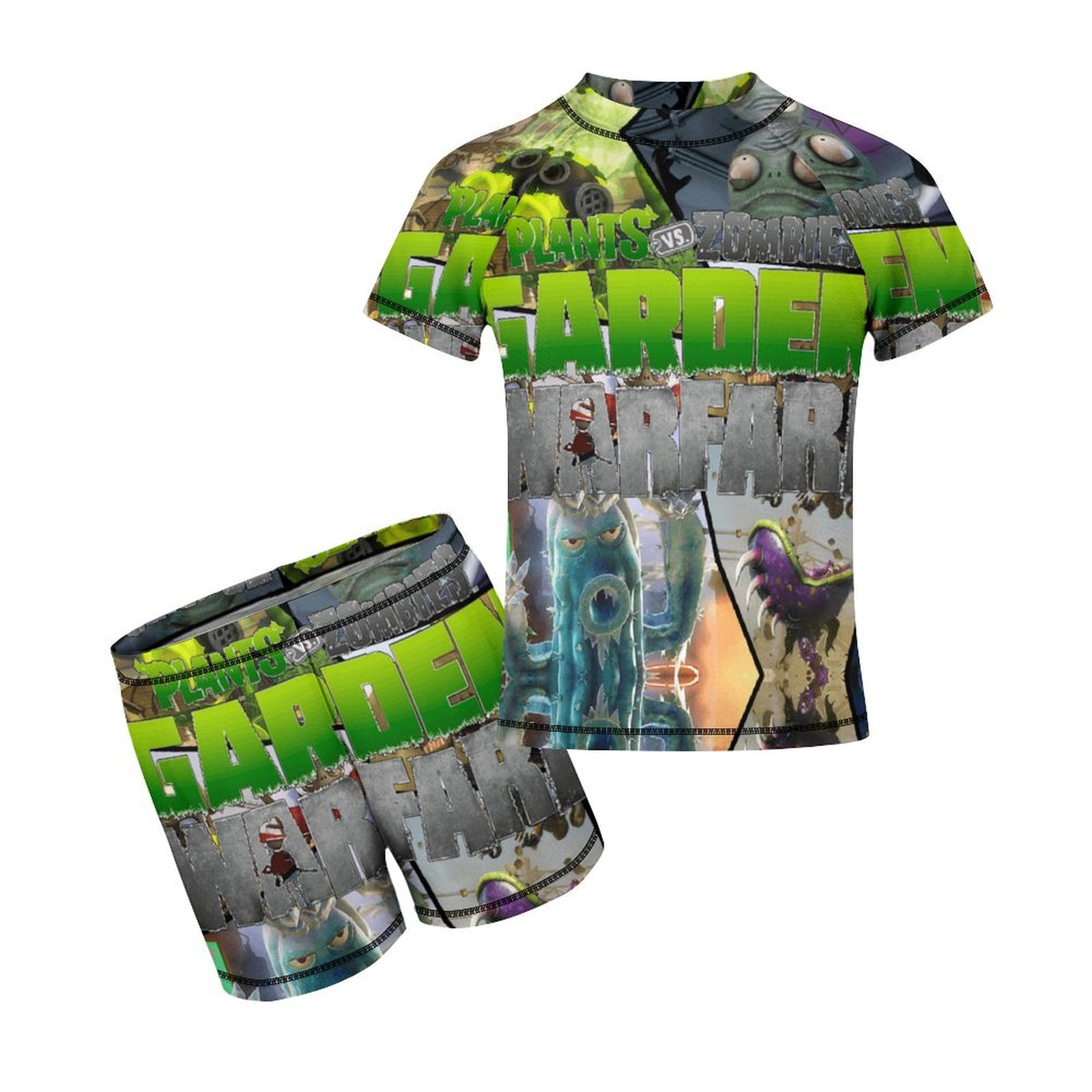 Plants Vs Zombies Boys Rash Guard Set 2 Piece Swimsuits Short Sleeve ...