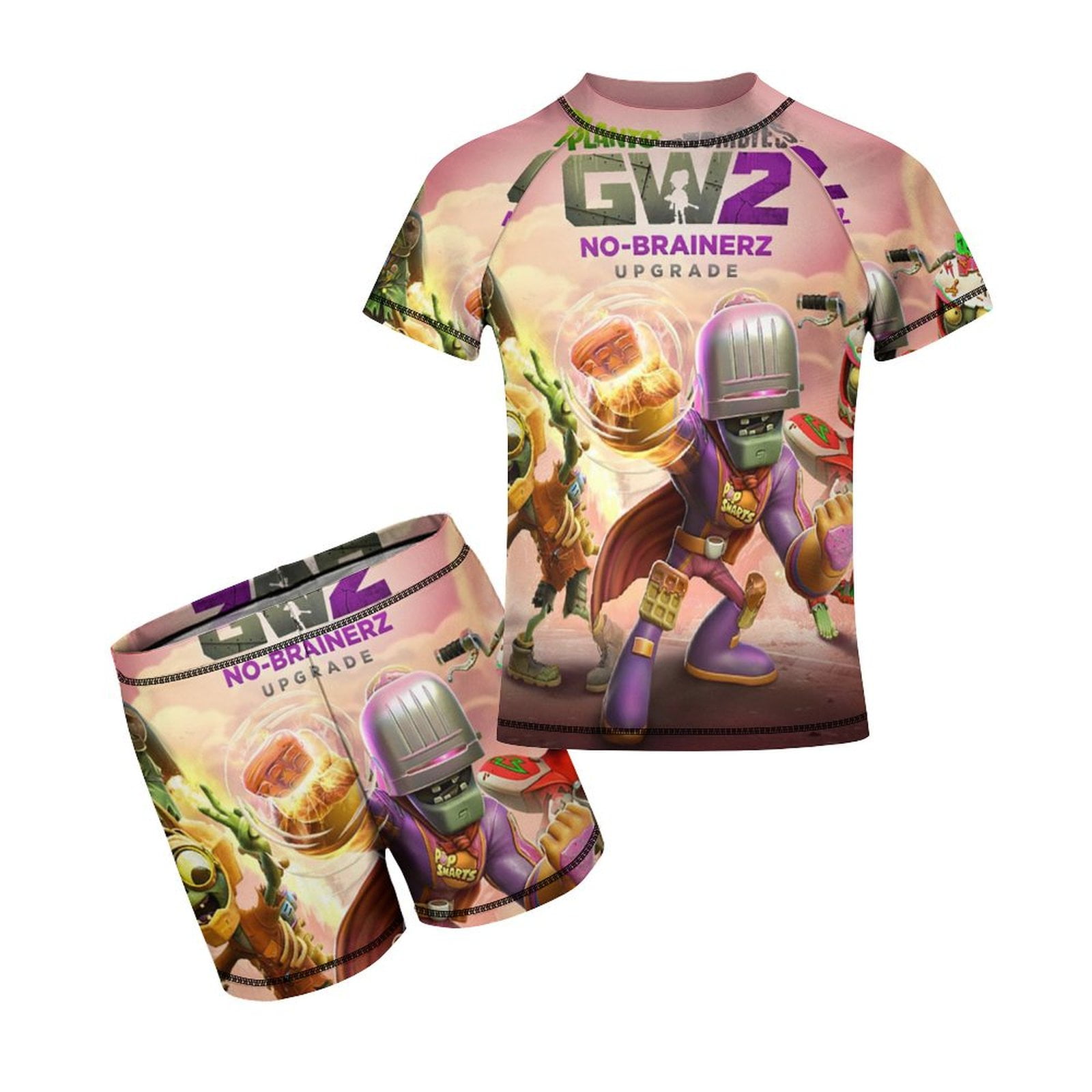 Plants Vs Zombies Boys Rash Guard Set 2 Piece Swimsuits Short Sleeve ...
