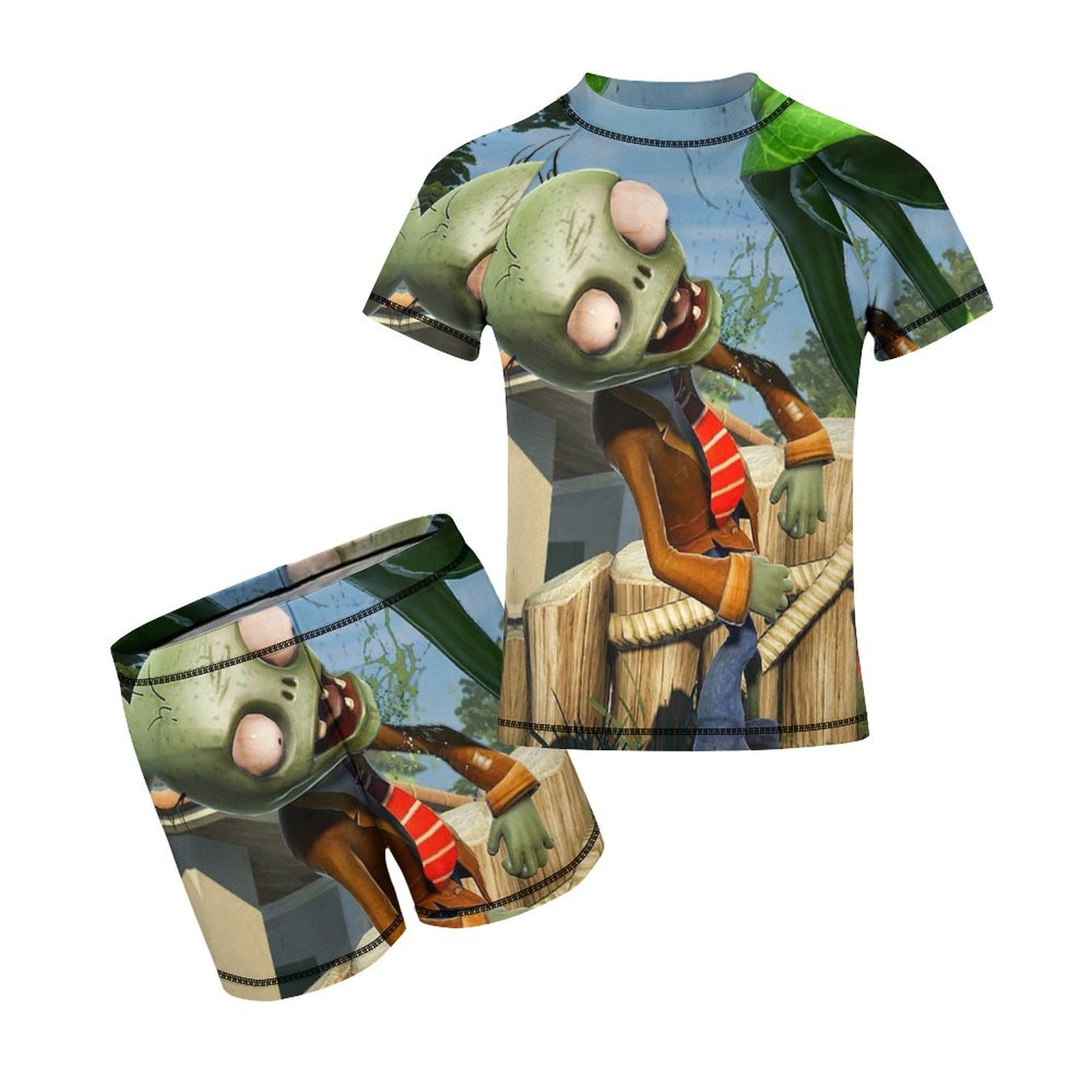 Plants Vs Zombies Boys Rash Guard Set 2 Piece Swimsuits Short Sleeve ...