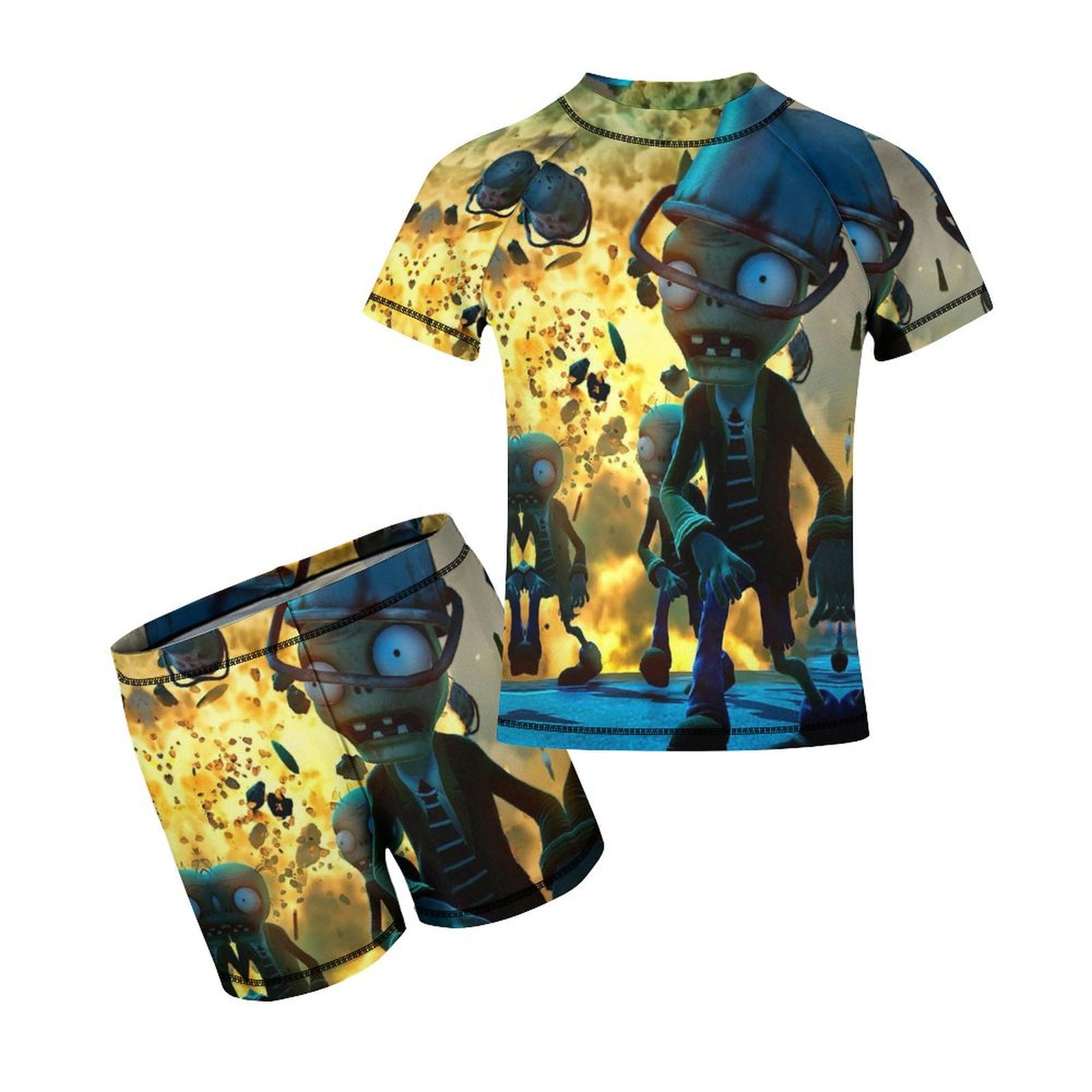 Plants Vs Zombies Boys Rash Guard Set 2 Piece Swimsuits Short Sleeve ...