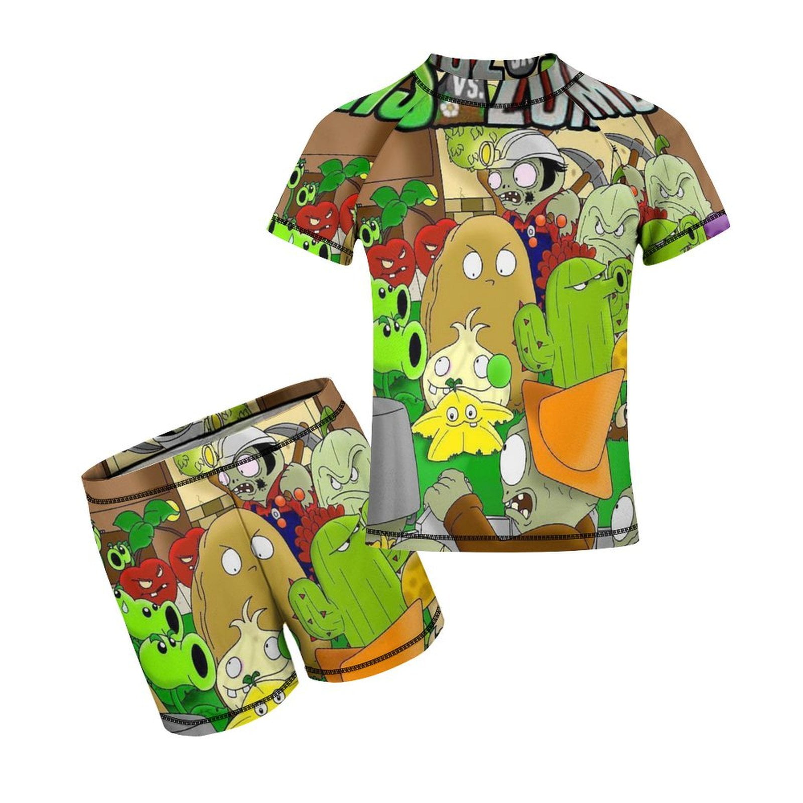 Plants Vs Zombies Boys Rash Guard Set 2 Piece Swimsuits Short Sleeve ...