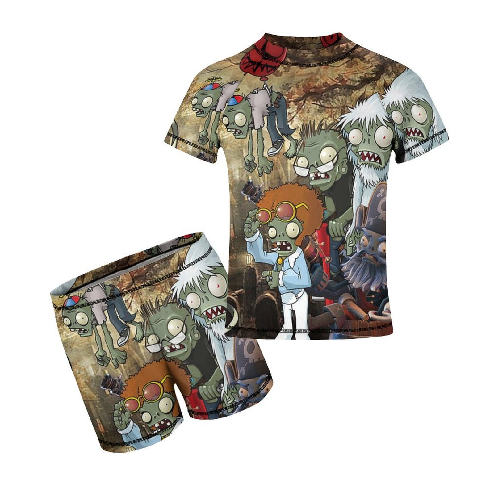 Plants Vs Zombies Boys Rash Guard Set 2 Piece Swimsuits Short Sleeve ...