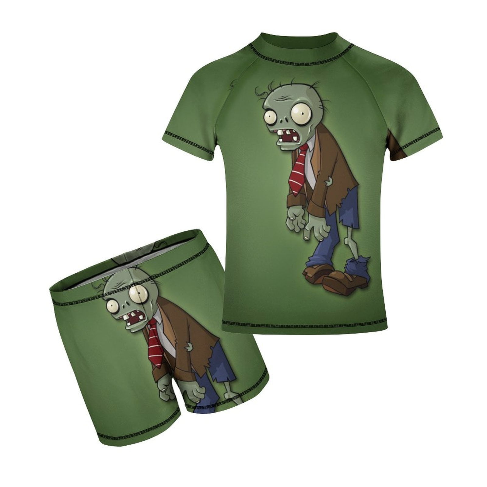 Plants Vs Zombies Boys Rash Guard Set 2 Piece Swimsuits Short Sleeve ...