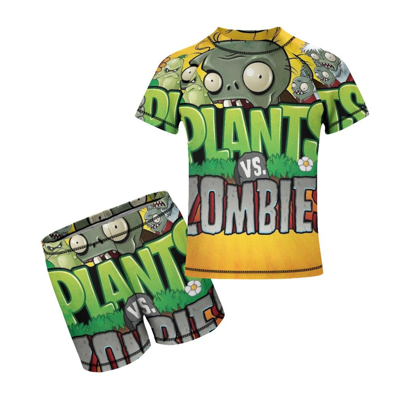 Plants Vs Zombies Boys Rash Guard Set 2 Piece Swimsuits Short Sleeve ...