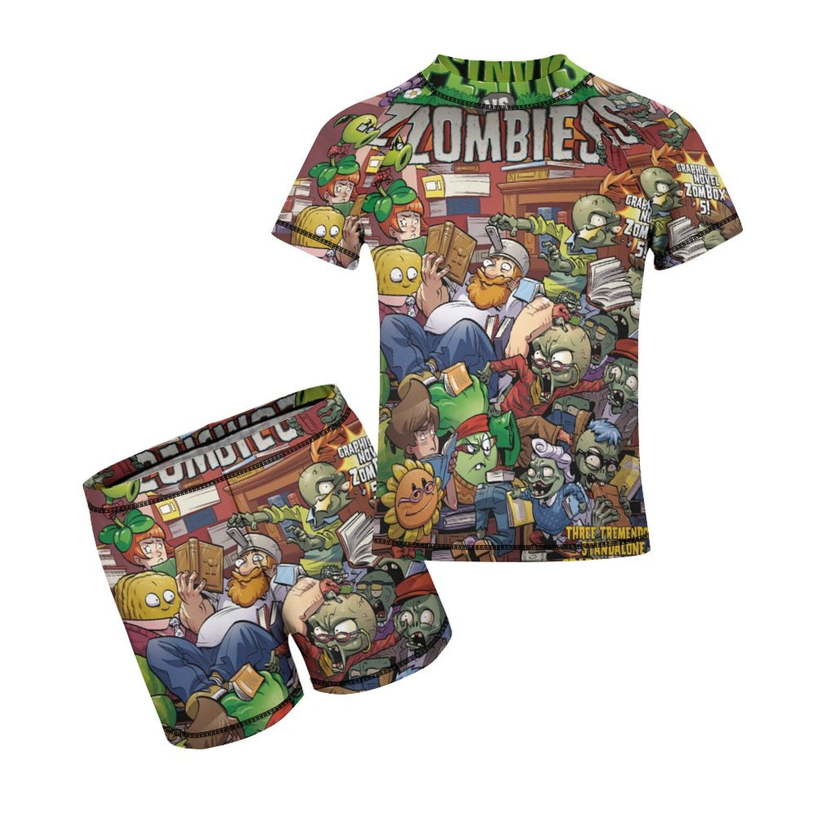 Plants Vs Zombies Boys Rash Guard Set 2 Piece Swimsuits Short Sleeve ...