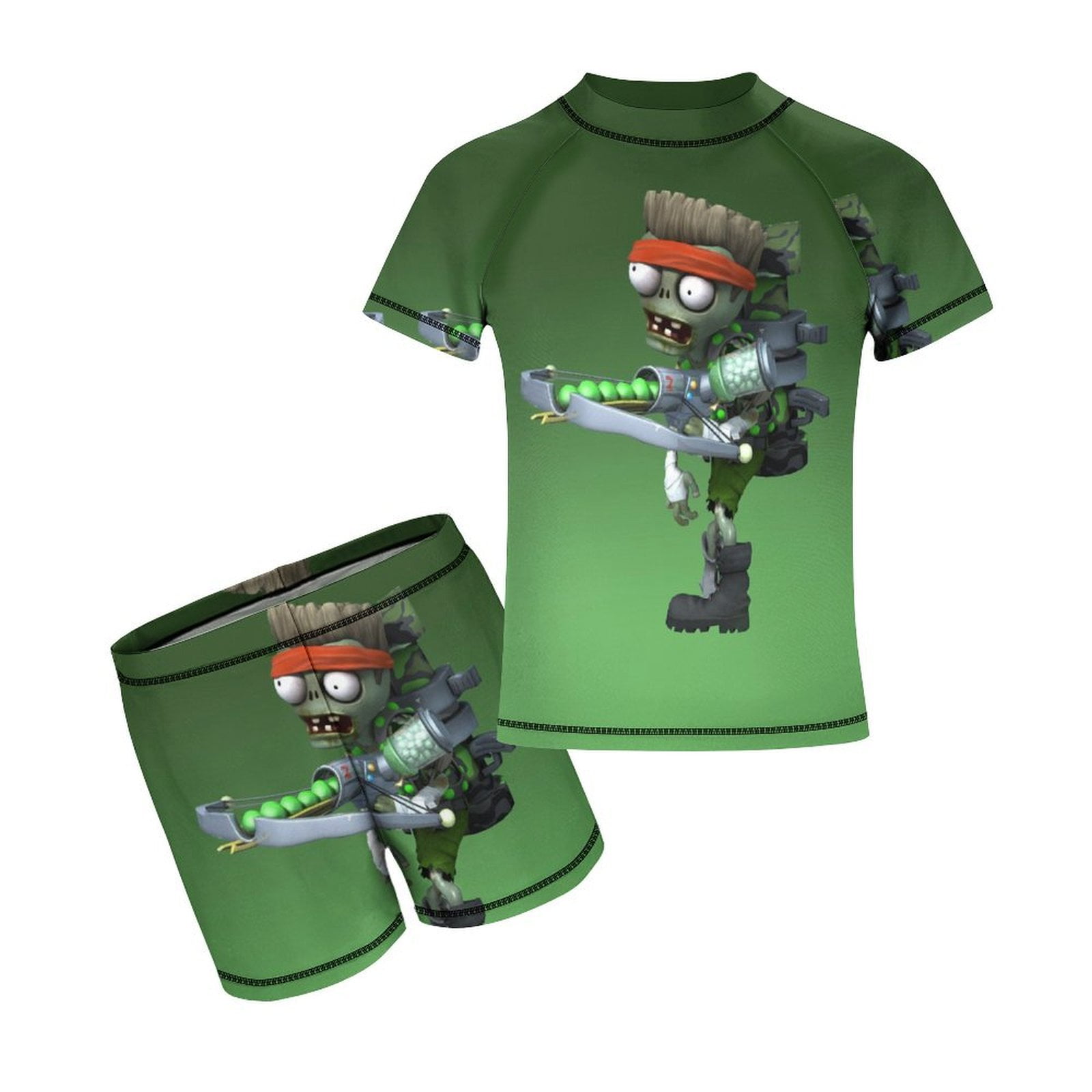 Plants Vs Zombies Boys Rash Guard Set 2 Piece Swimsuits Short Sleeve ...