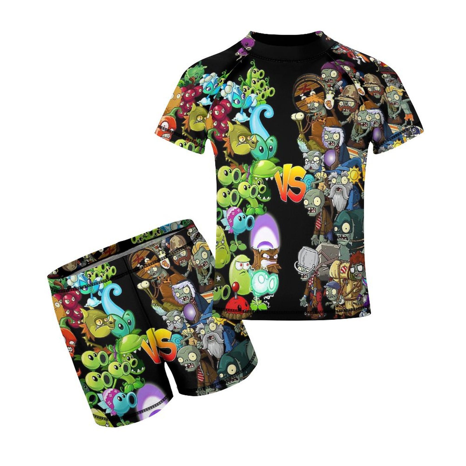 Plants Vs Zombies Boys Rash Guard Set 2 Piece Swimsuits Short Sleeve ...