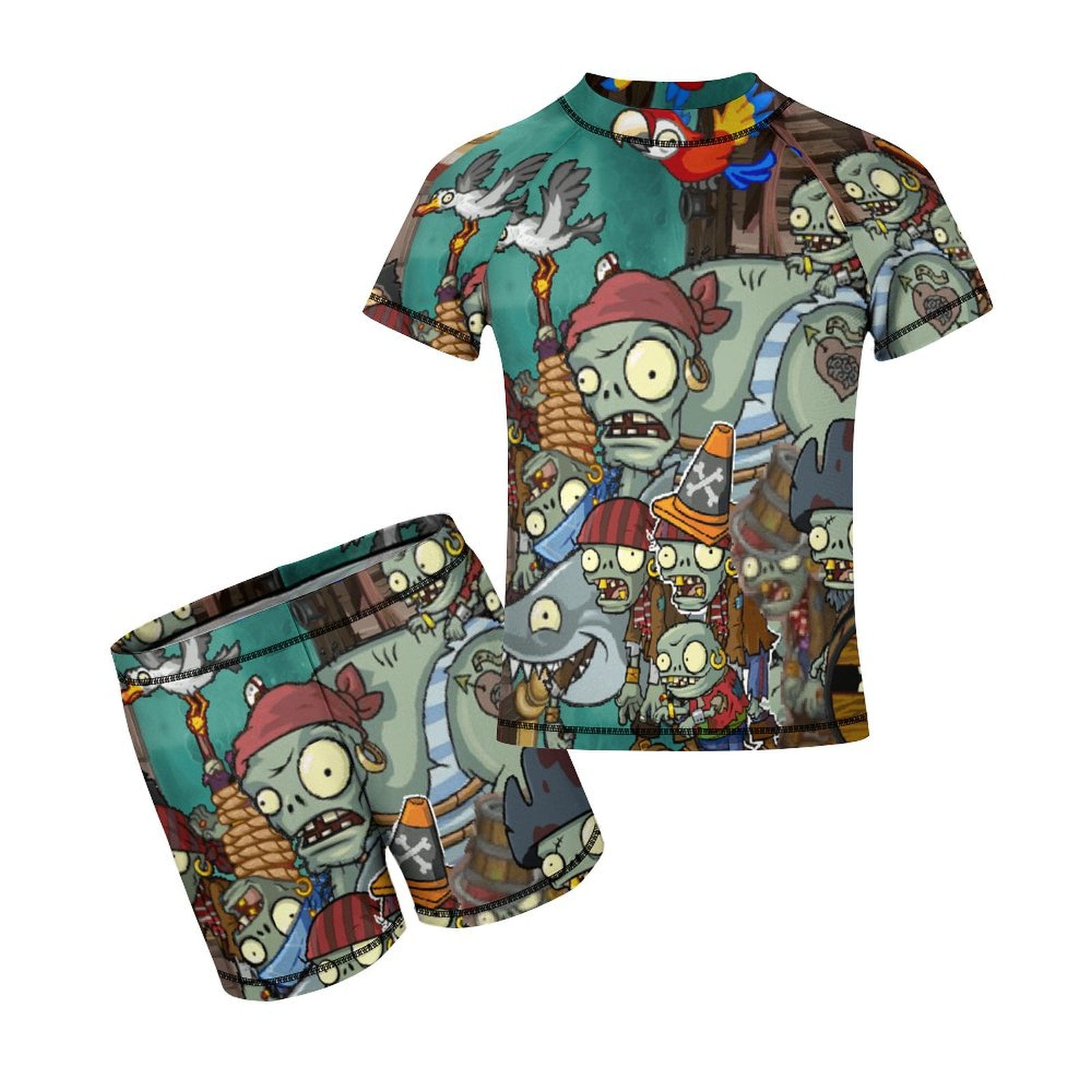 Plants Vs Zombies Boys Rash Guard Set 2 Piece Swimsuits Short Sleeve ...
