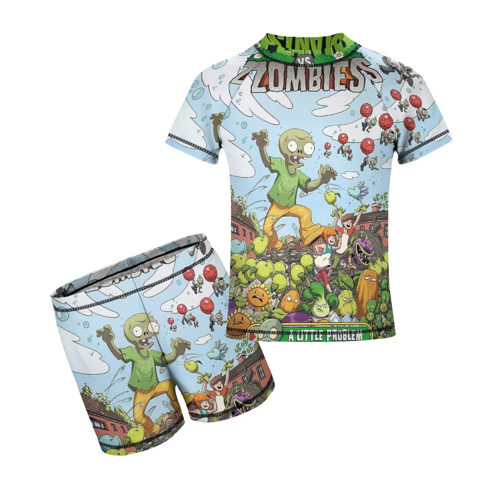 Plants Vs Zombies Boys Rash Guard Set 2 Piece Swimsuits Short Sleeve ...