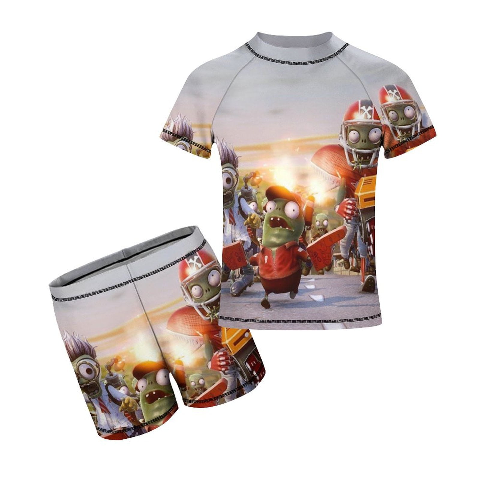 Plants Vs Zombies Boys Rash Guard Set 2 Piece Swimsuits Short Sleeve ...