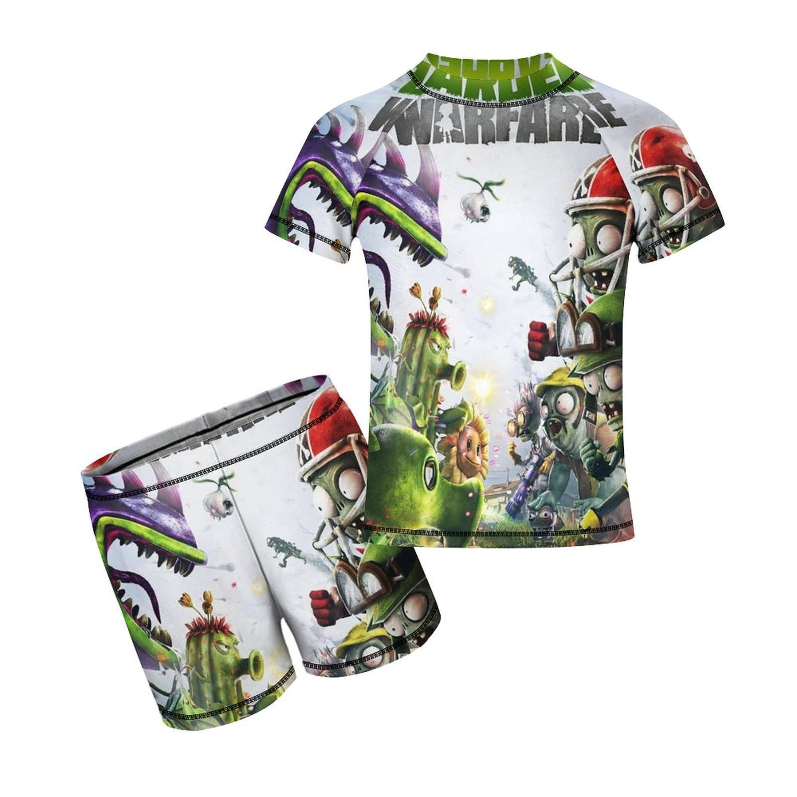 Plants Vs Zombies Boys Rash Guard Set 2 Piece Swimsuits Short Sleeve ...