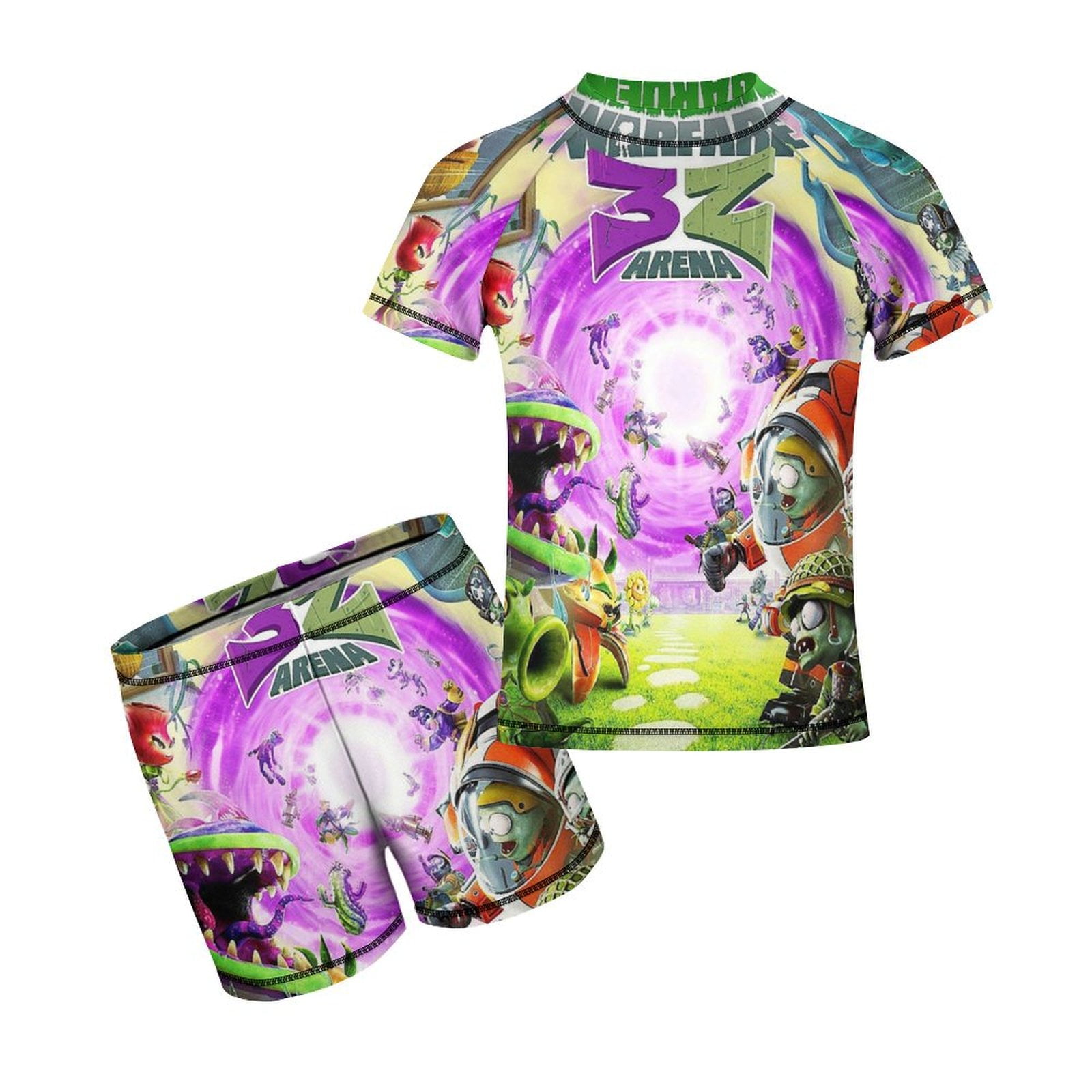Plants Vs Zombies Boys Rash Guard Set 2 Piece Swimsuits Short Sleeve ...