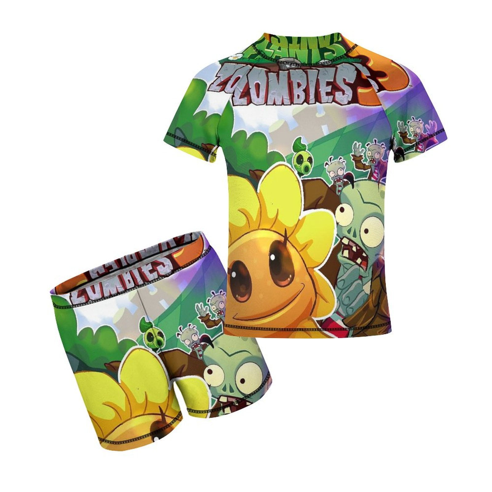 Plants Vs Zombies Boys Rash Guard Set 2 Piece Swimsuits Short Sleeve ...
