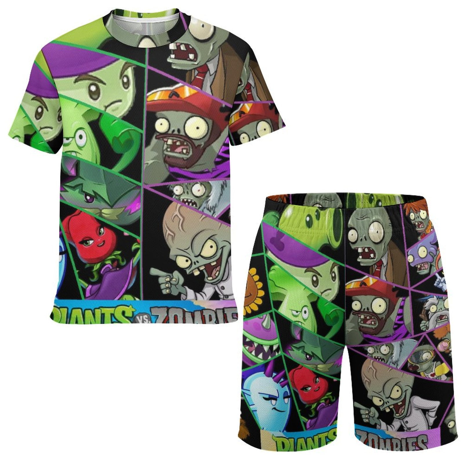 Plants Vs Zombies Boys Short Sleeve Mesh T-Shirt And Shorts Outfit Set ...