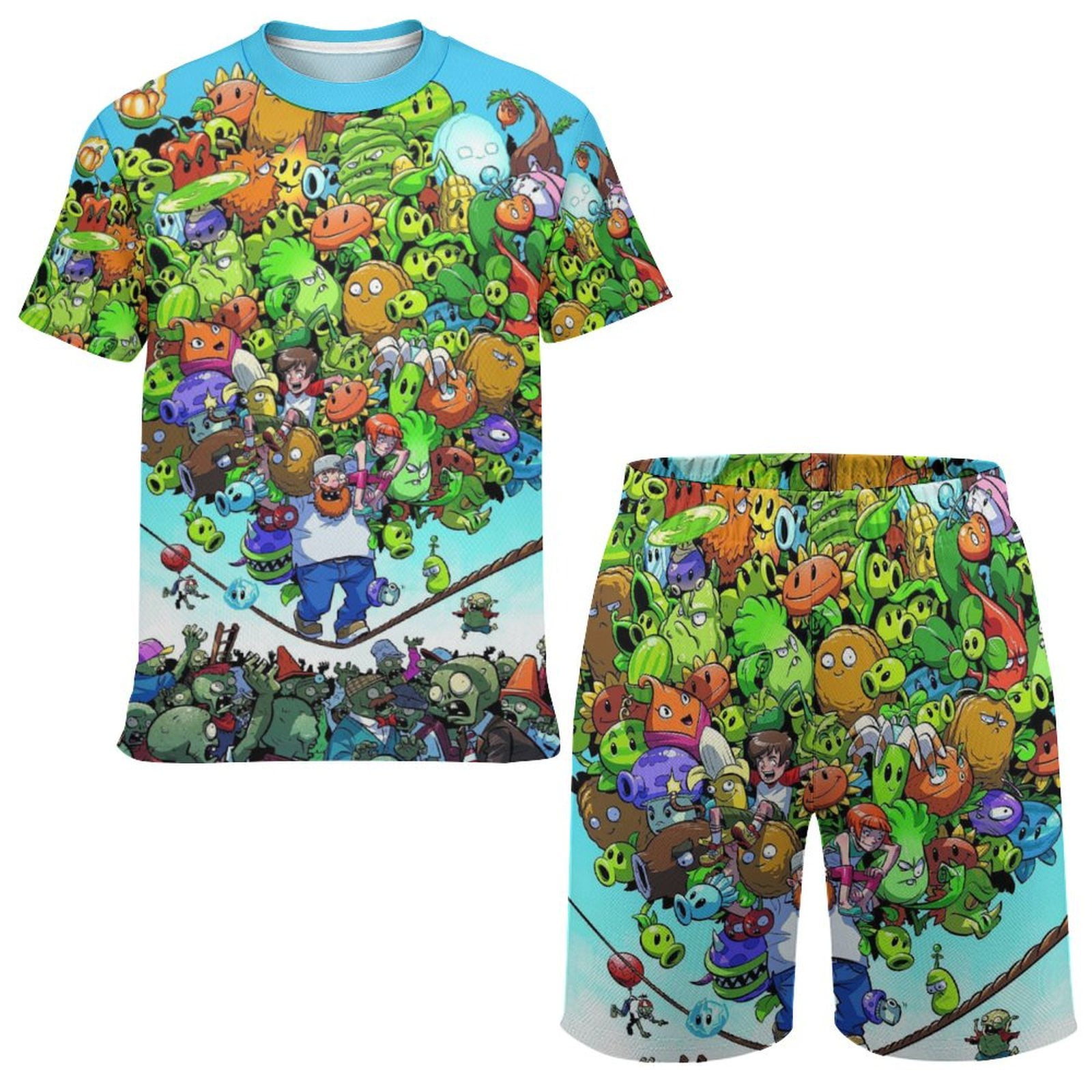 Plants Vs Zombies Boys Short Sleeve Mesh T-Shirt And Shorts Outfit Set ...