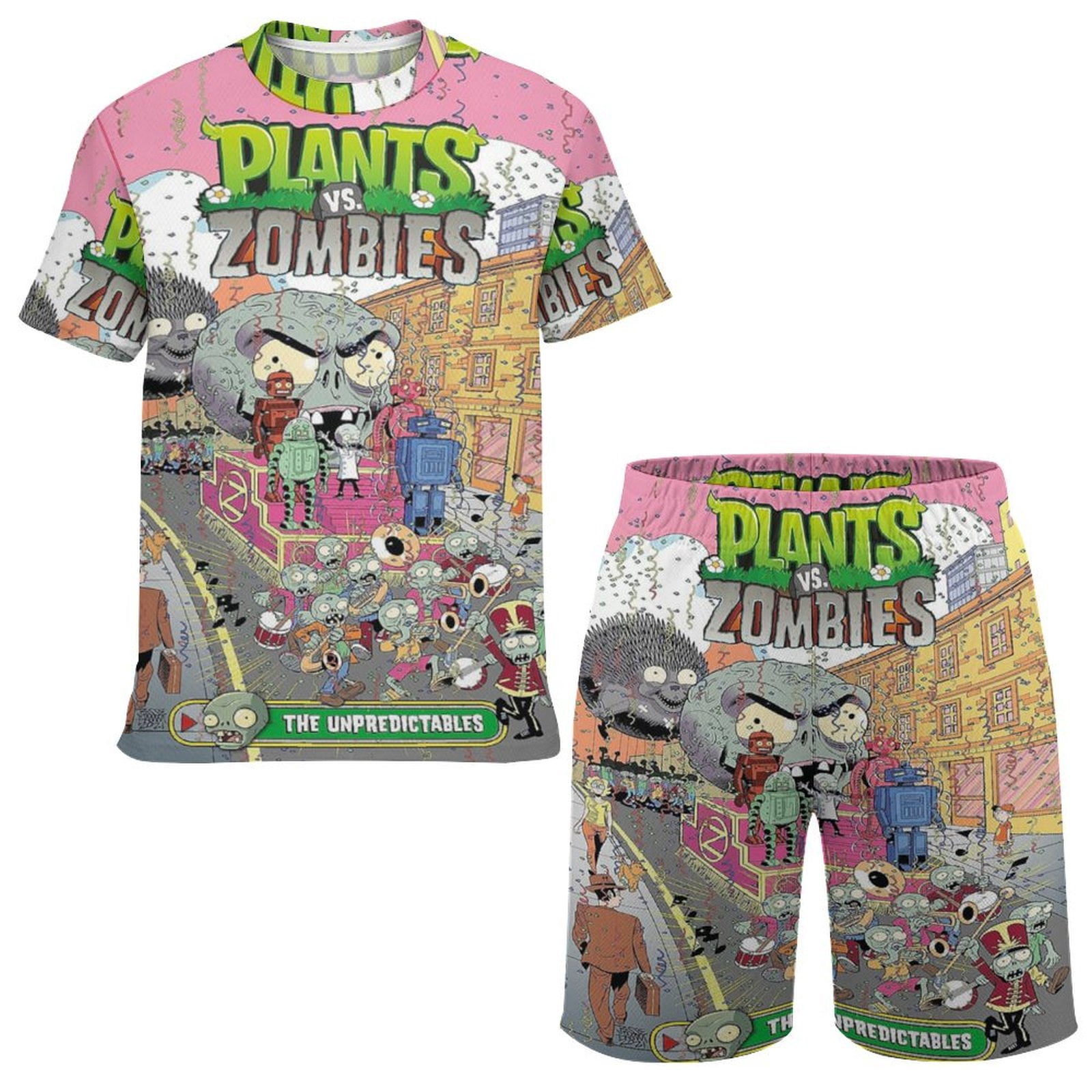 Plants Vs Zombies Boys Short Sleeve T-Shirt And Mesh Shorts Outfit Set ...