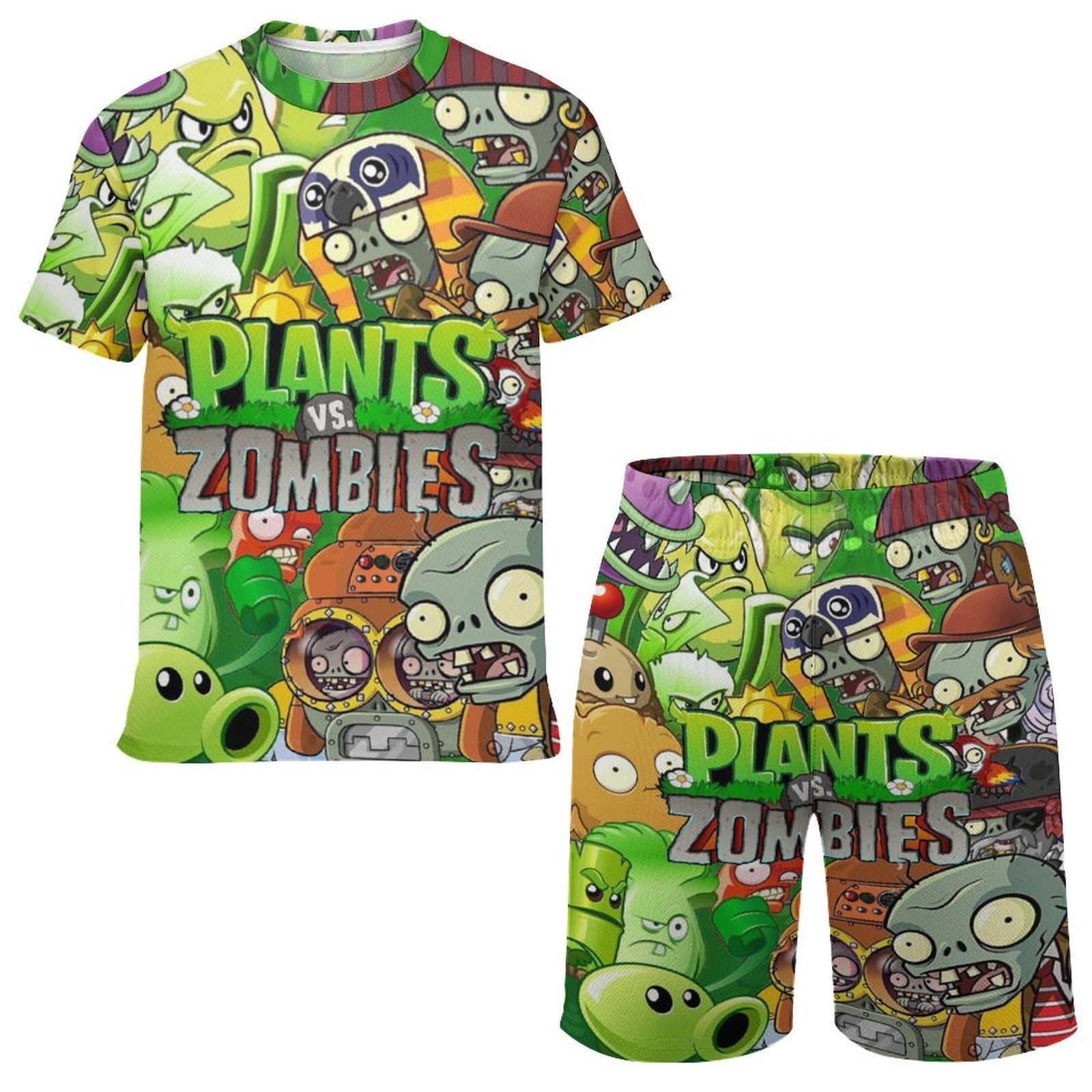 Plants Vs Zombies Boys Short Sleeve T-Shirt And Mesh Shorts Outfit Set ...