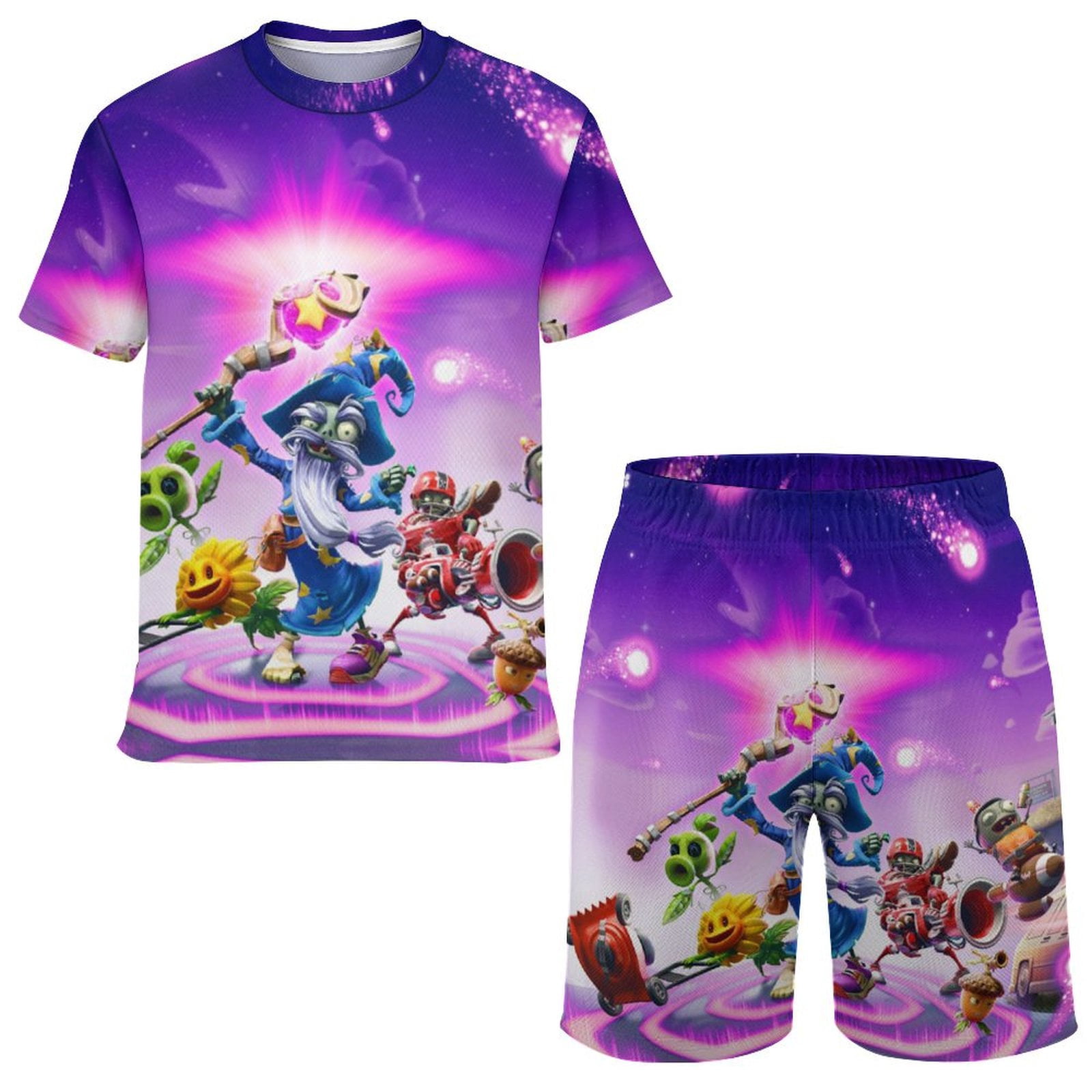 Plants Vs Zombies Boys Short Sleeve T-Shirt And Mesh Shorts Outfit Set ...