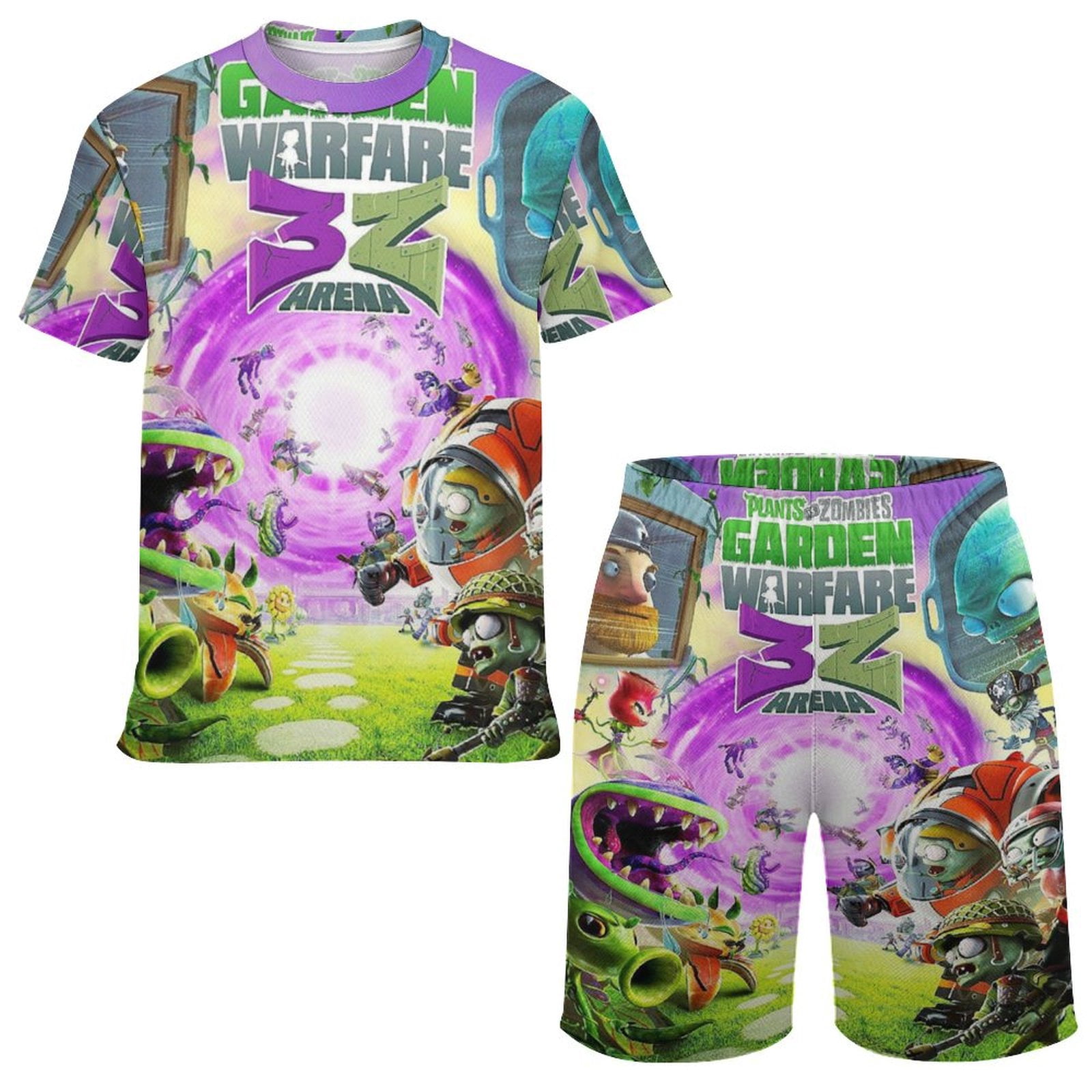 Plants Vs Zombies Boys Short Sleeve T-Shirt And Mesh Shorts Outfit Set ...