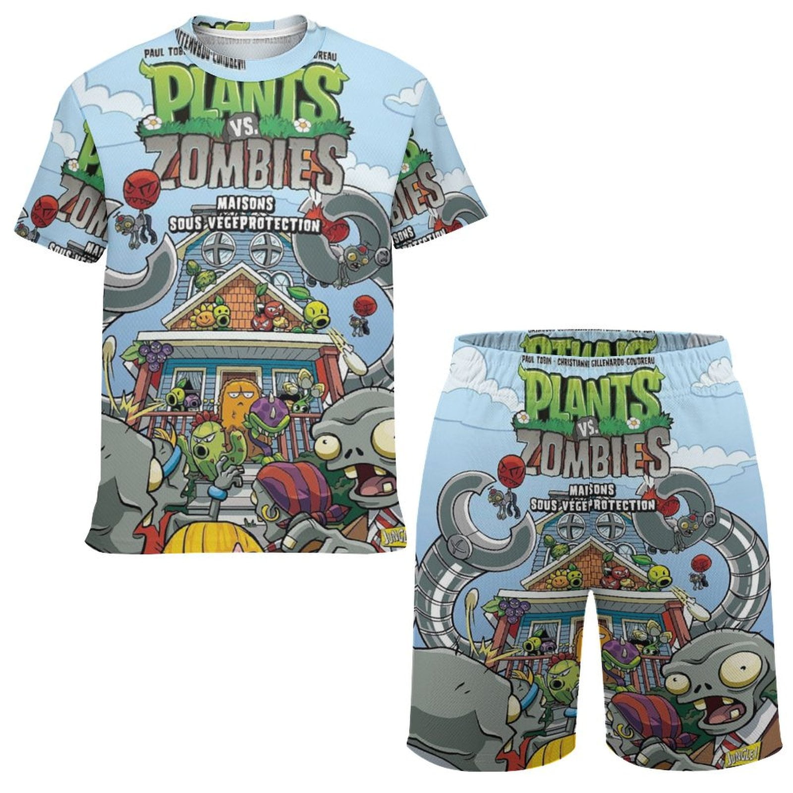 Plants Vs Zombies Boys Short Sleeve T-Shirt And Mesh Shorts Outfit Set ...