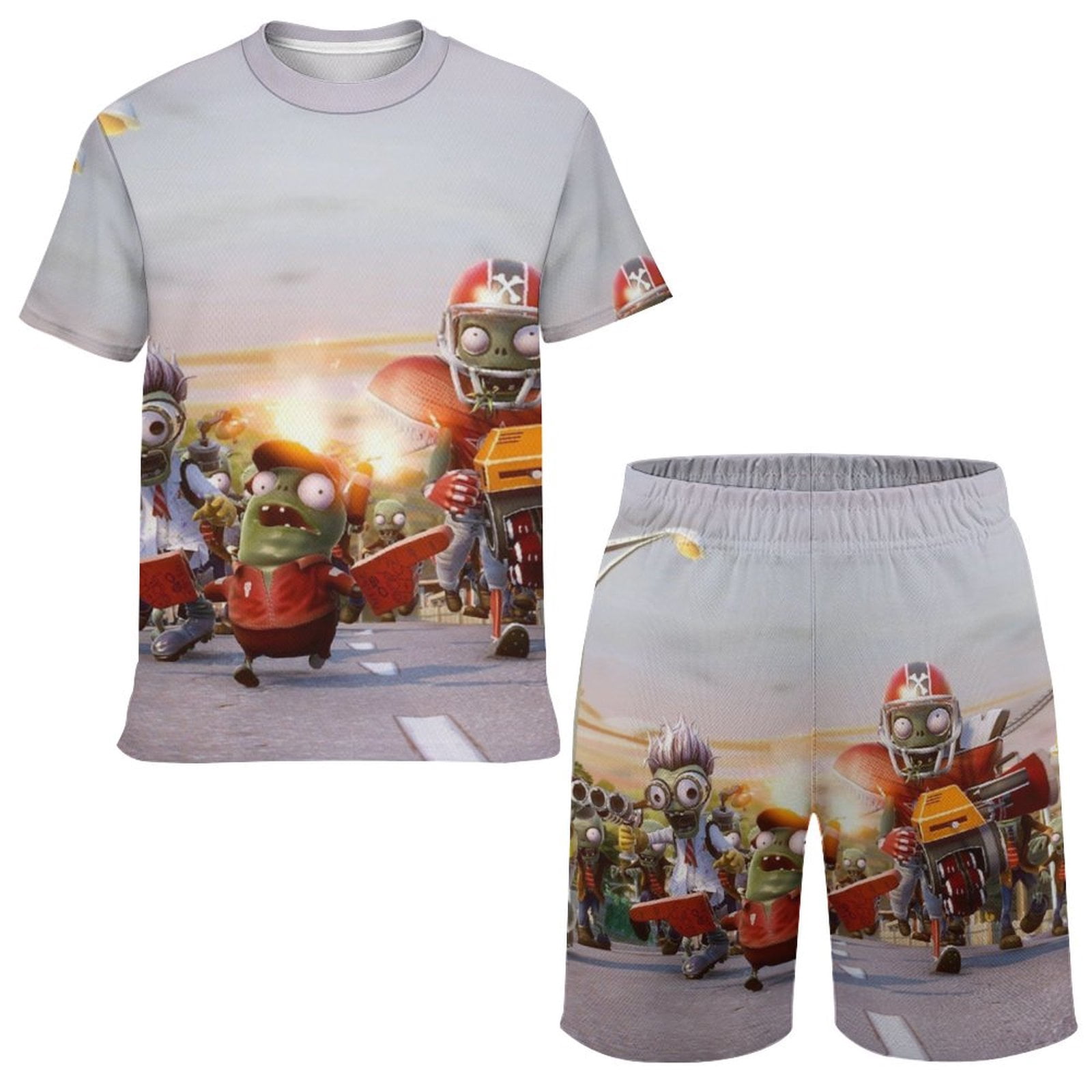 Plants Vs Zombies Boys Short Sleeve T-Shirt And Mesh Shorts Outfit Set ...