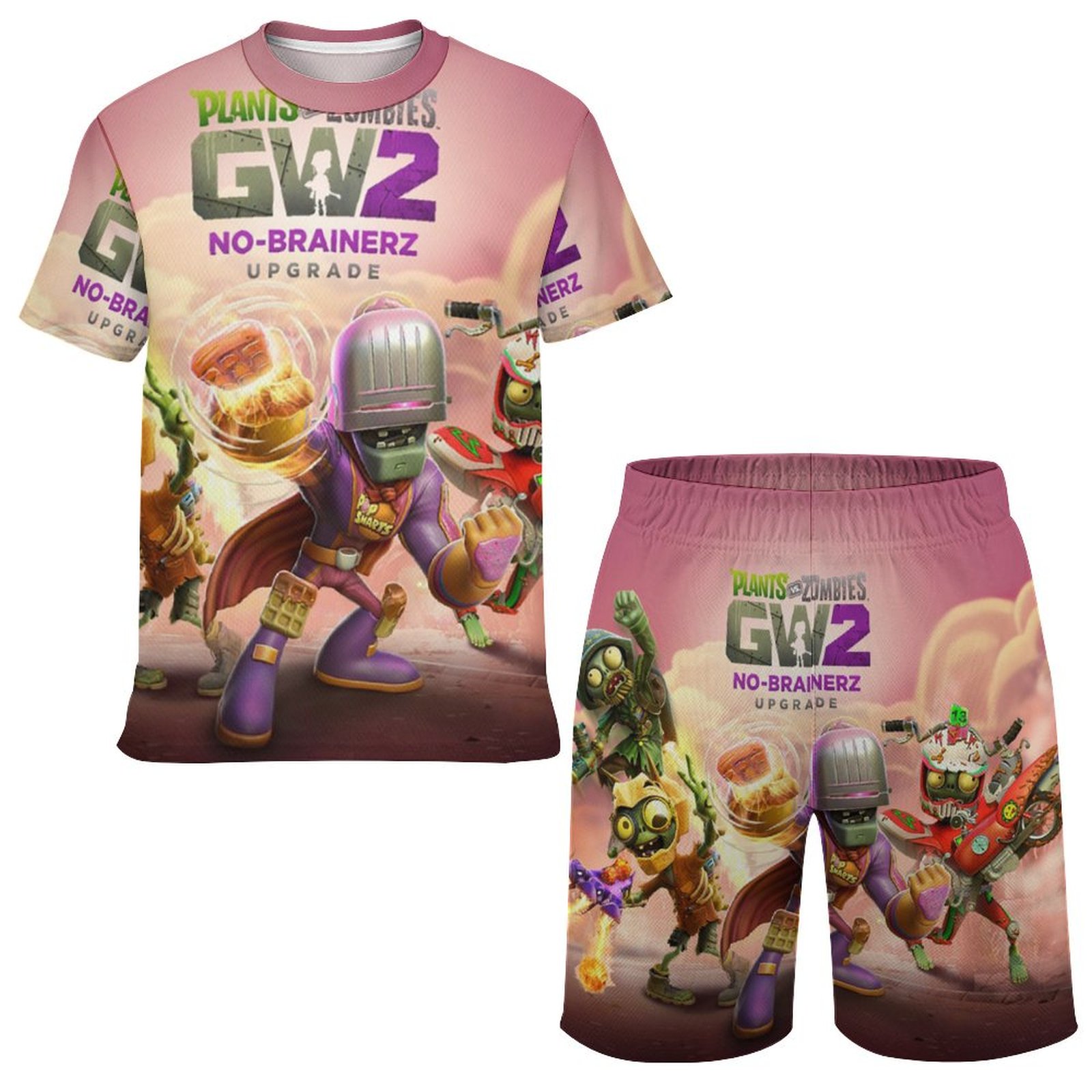 Plants Vs Zombies Boys Short Sleeve T-Shirt And Mesh Shorts Outfit Set ...